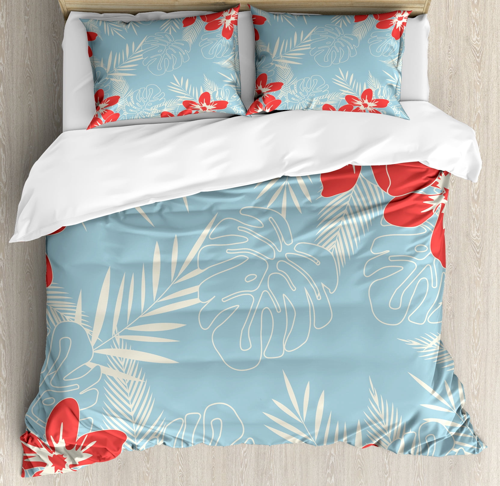 Exotic Duvet Cover Set, Natural Themed Tropical Jungle Leaves Pattern ...