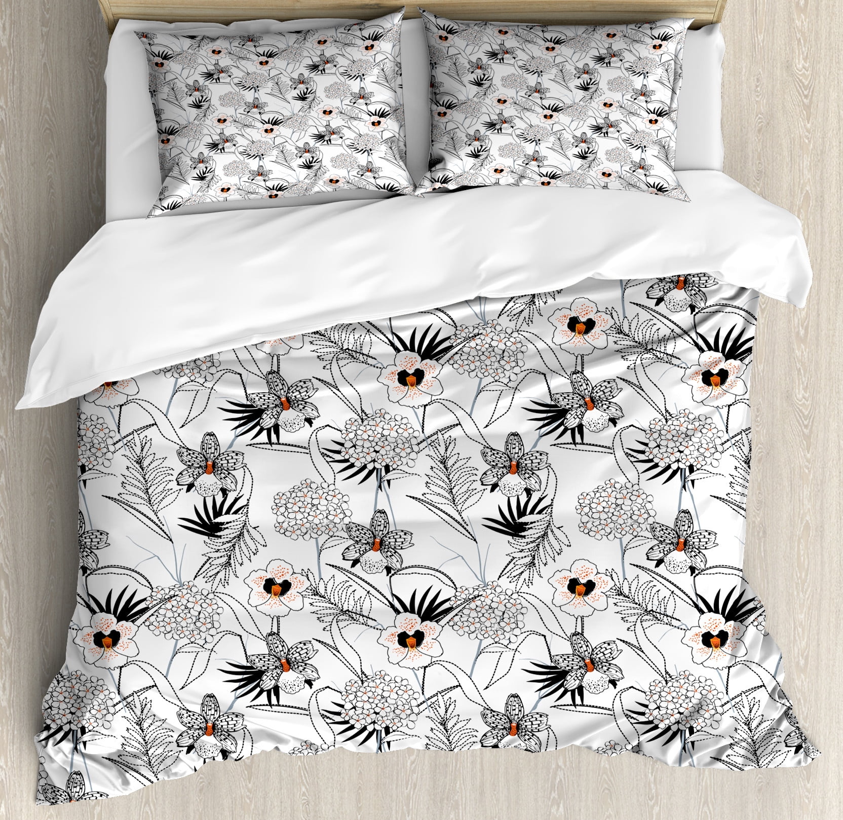 Exotic Duvet Cover Set, Tropic Foliage Petals Wildflowers Hibiscus ...