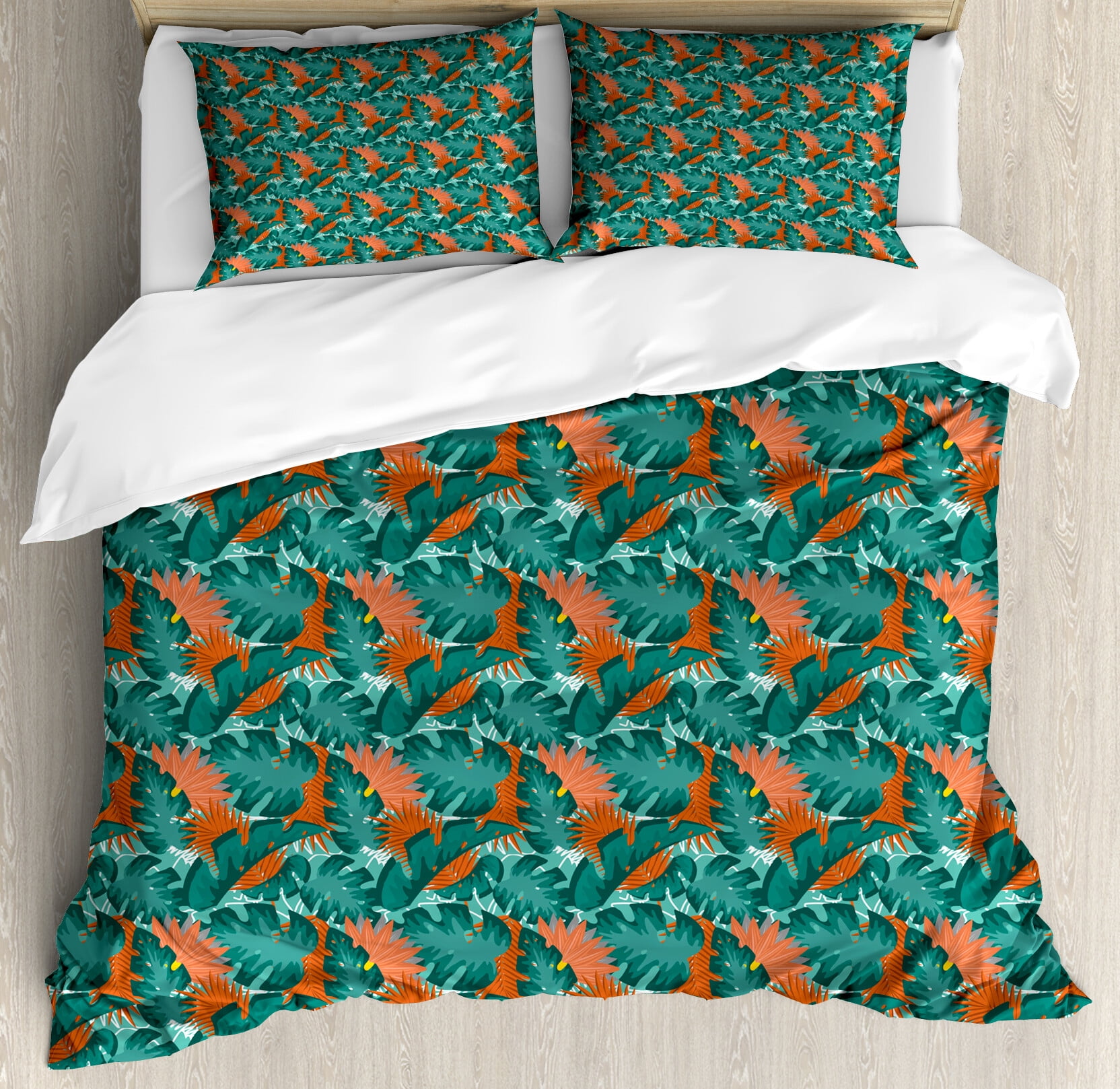 Exotic Duvet Cover Set, Tropical Jungle Monstera Banana Palm Leaves ...