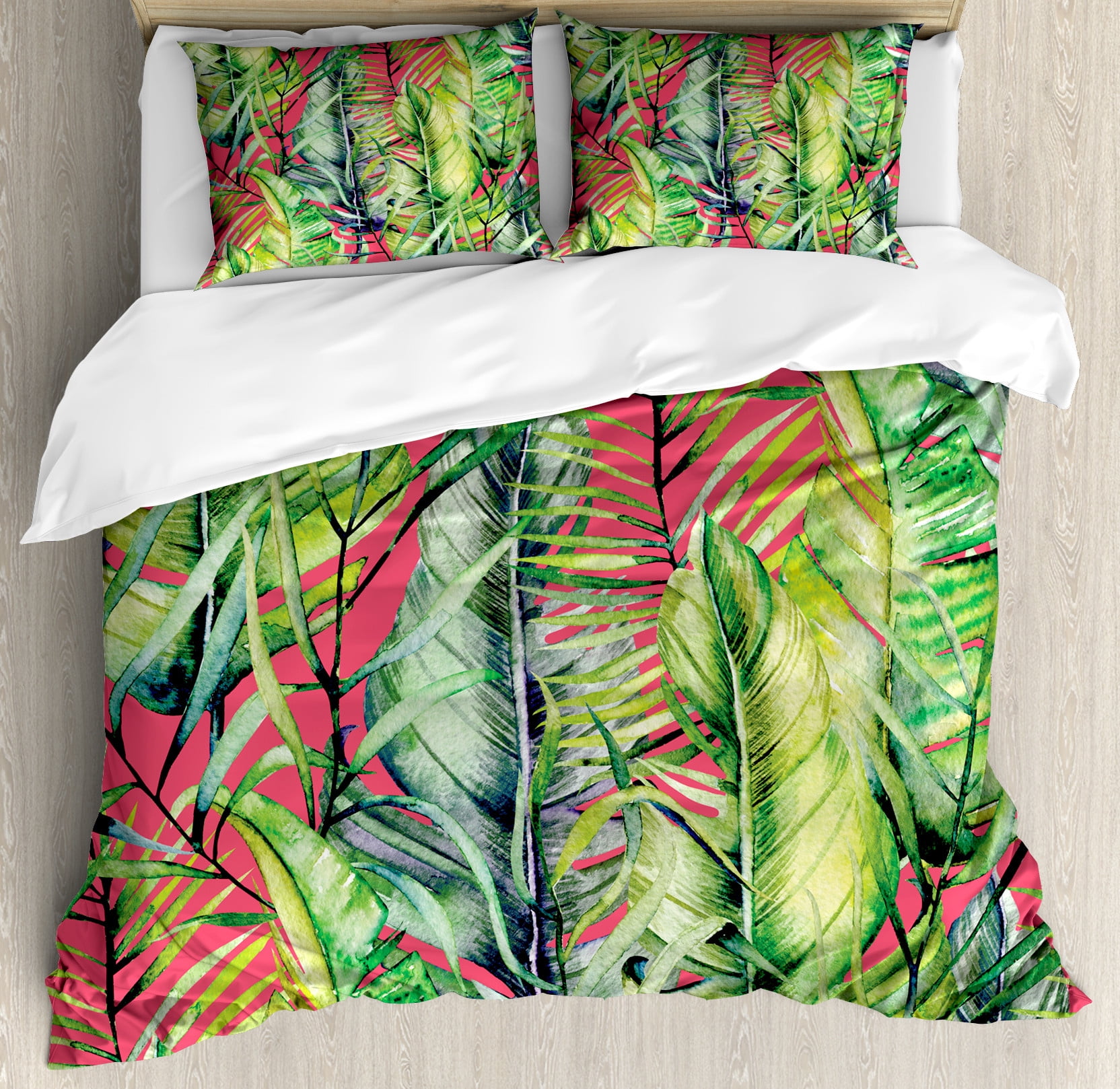 Exotic Duvet Cover Set, Tropical Layout of Leaves Plantation Hawaiian Setting Island Elements ...