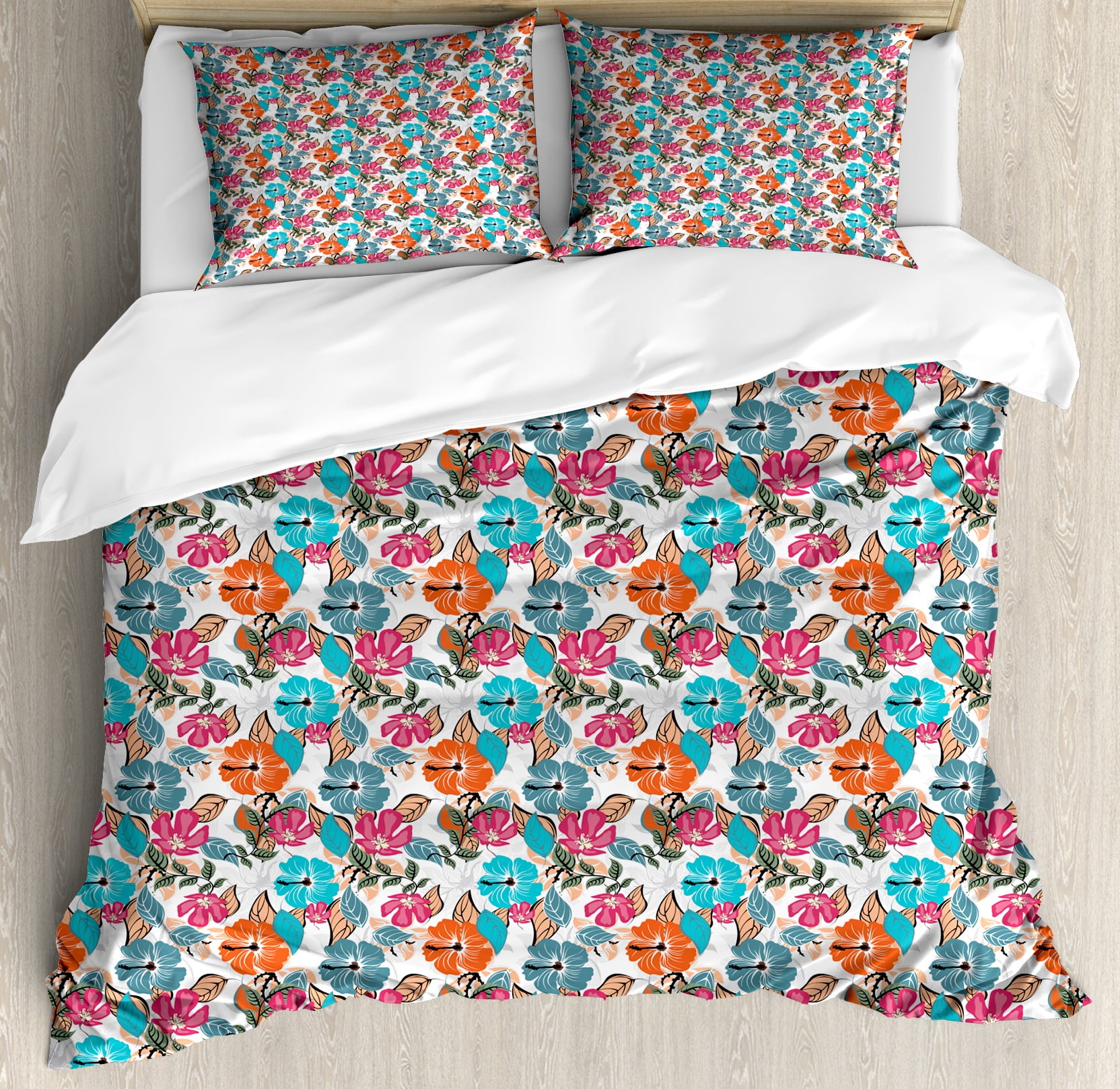 Exotic Duvet Cover Set, Tropical Lotus Water Lily Hibiscus Blooms and ...