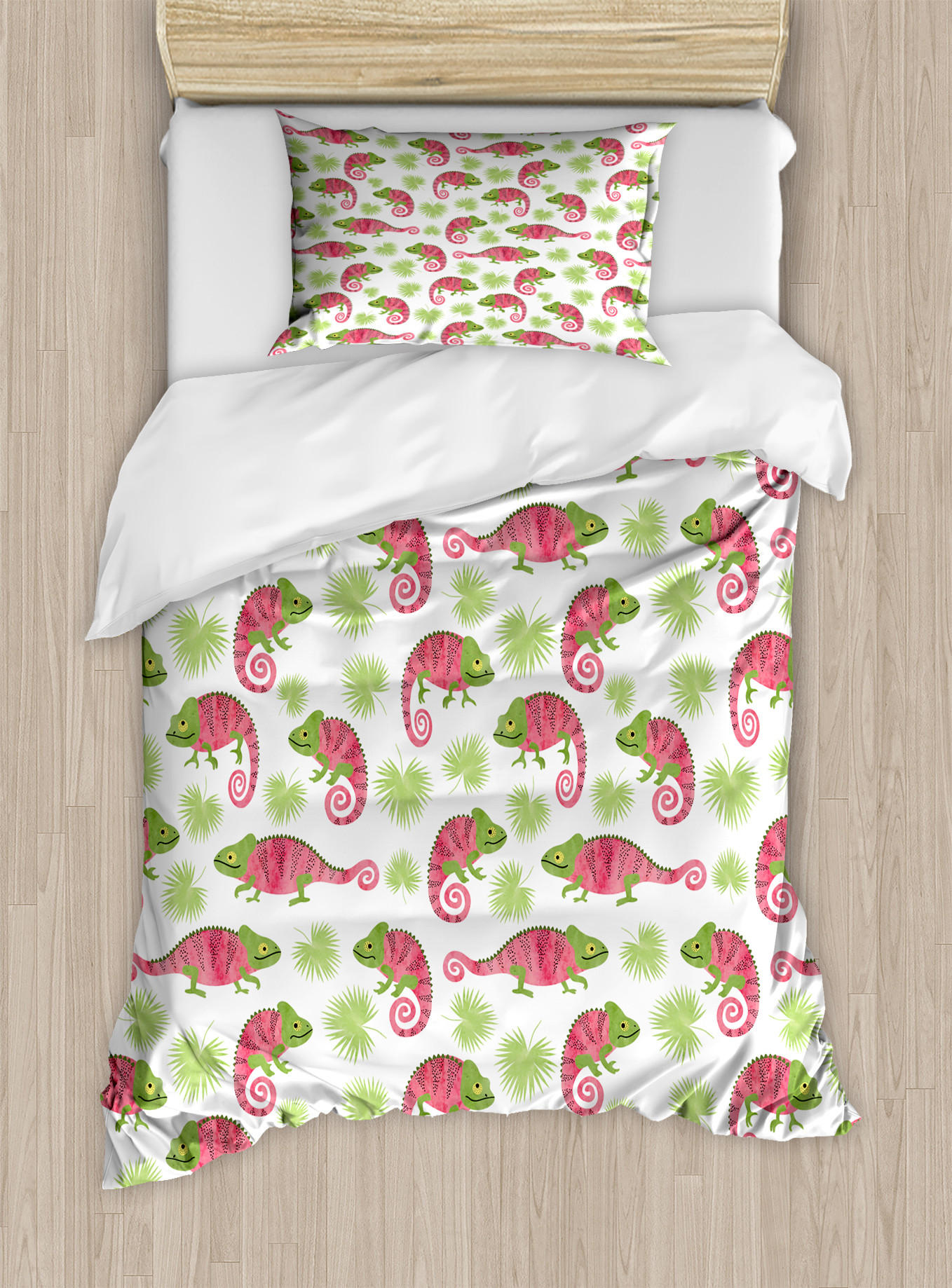 Exotic Duvet Cover Sets, Pattern of Chameleons and Palm Leaves Tropical ...