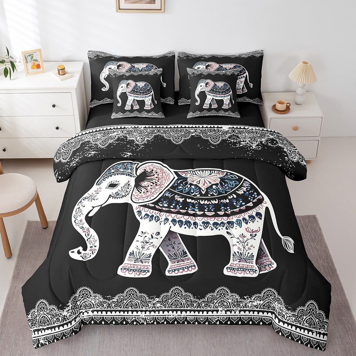 Exotic Elephant Bed in a Bag Queen Comforter Set 7 Piece,Bohemian ...