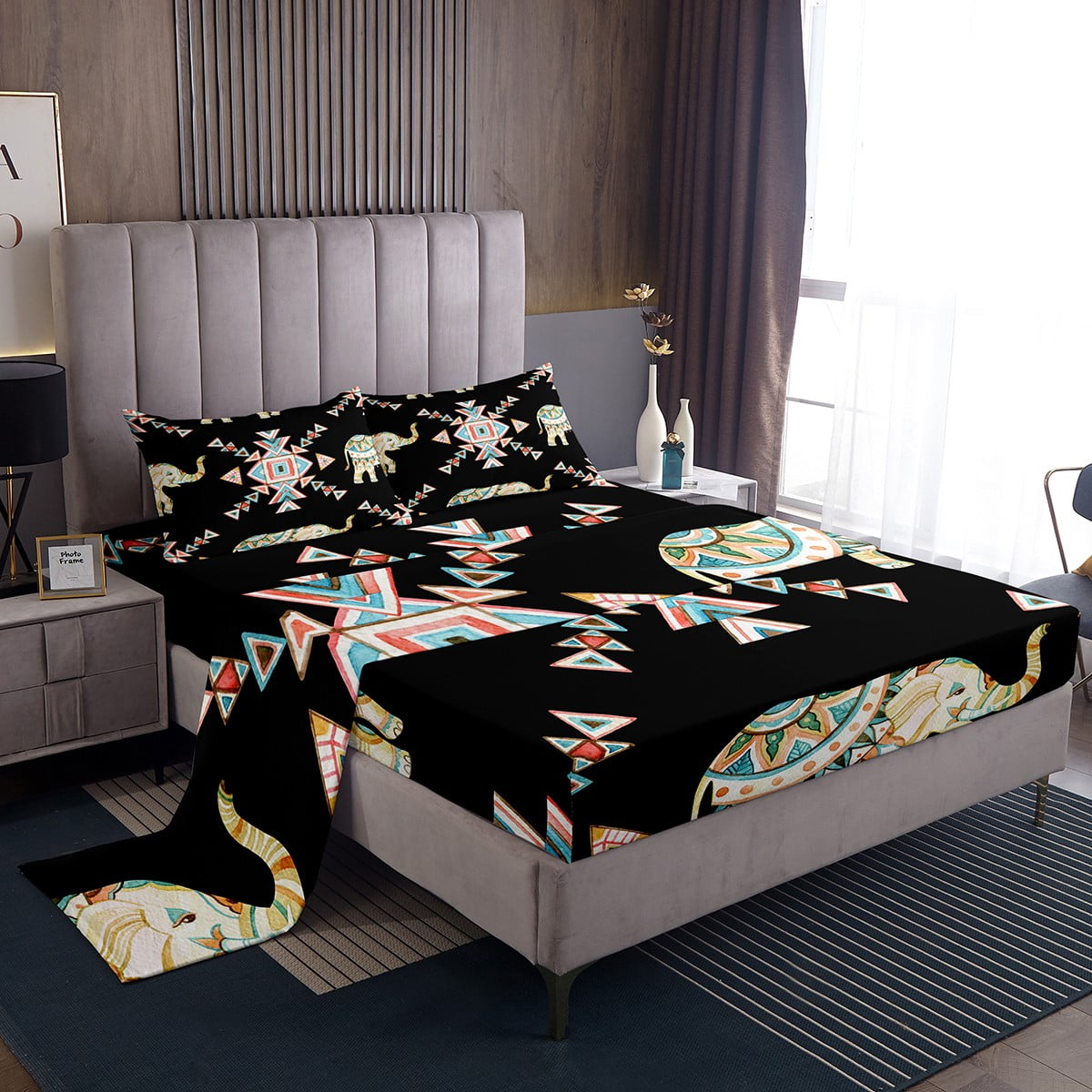 Exotic Elephant Bed Sheets Set Queen Tribe Arrow Aztec Sheet Set,Indian ...