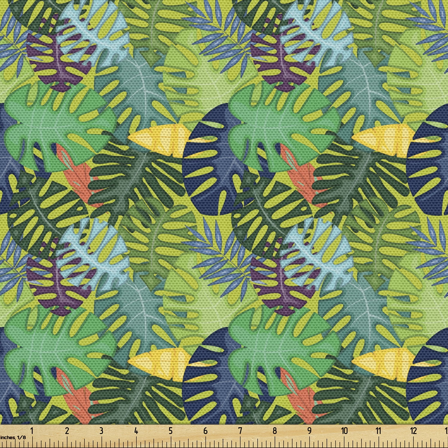 Exotic Fabric by the Yard, Abstract Colorful Cartoon of Monstera ...