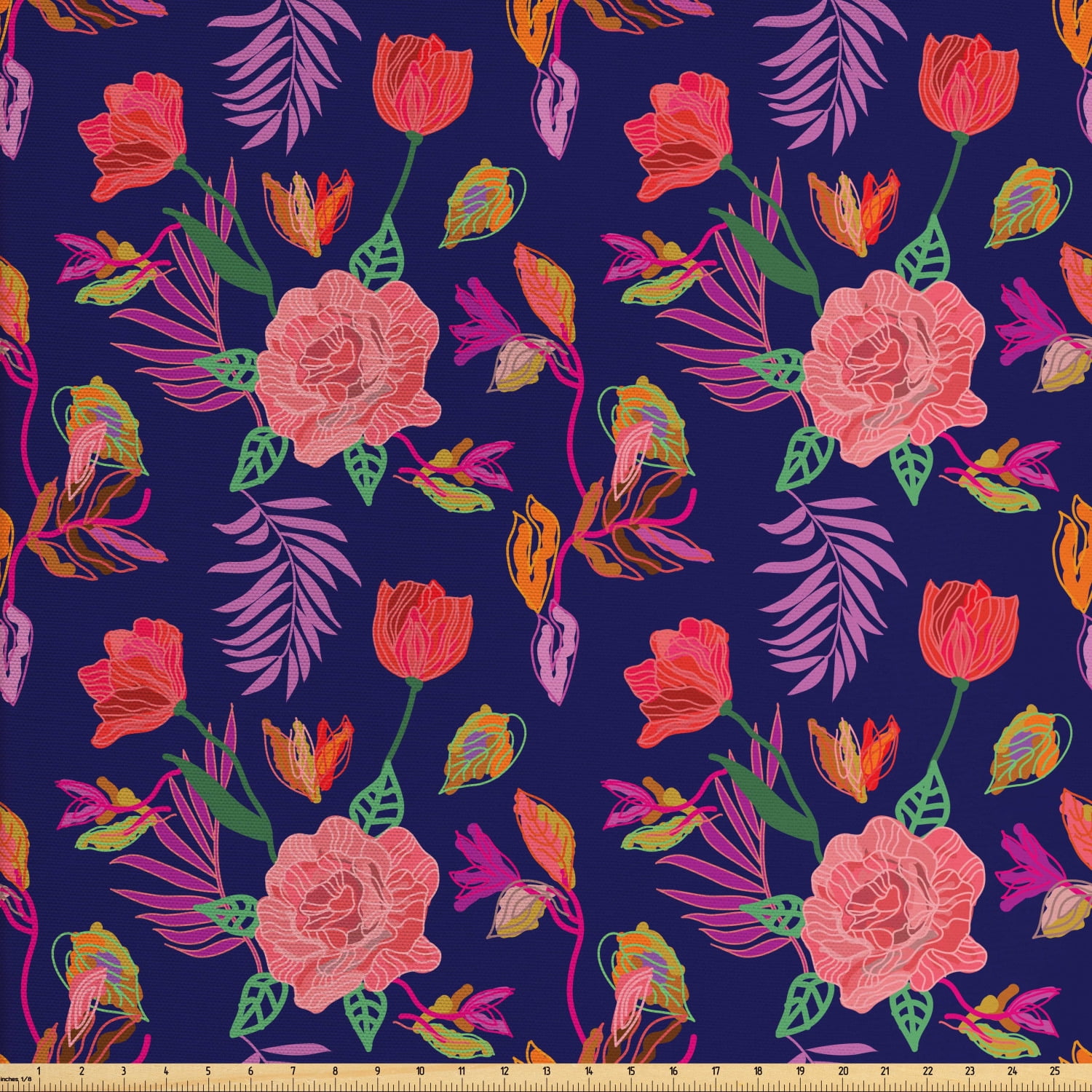 Ambesonne Exotic Fabric by the Yard Upholstery, Floral Rose Palmatia, 5 ...