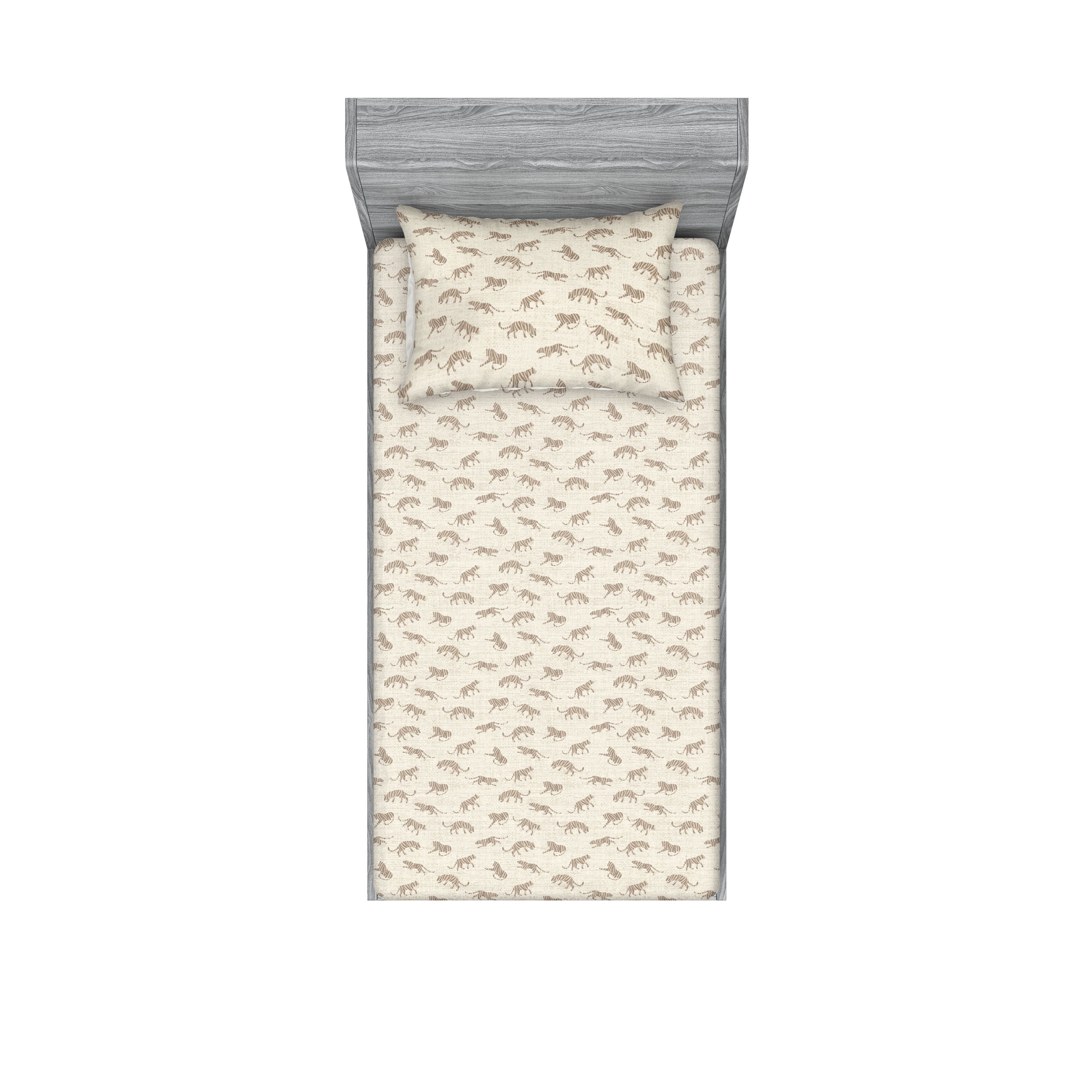 Exotic Fitted Sheet & Pillow Sham Set, Minimal Neutral Animal Print ...