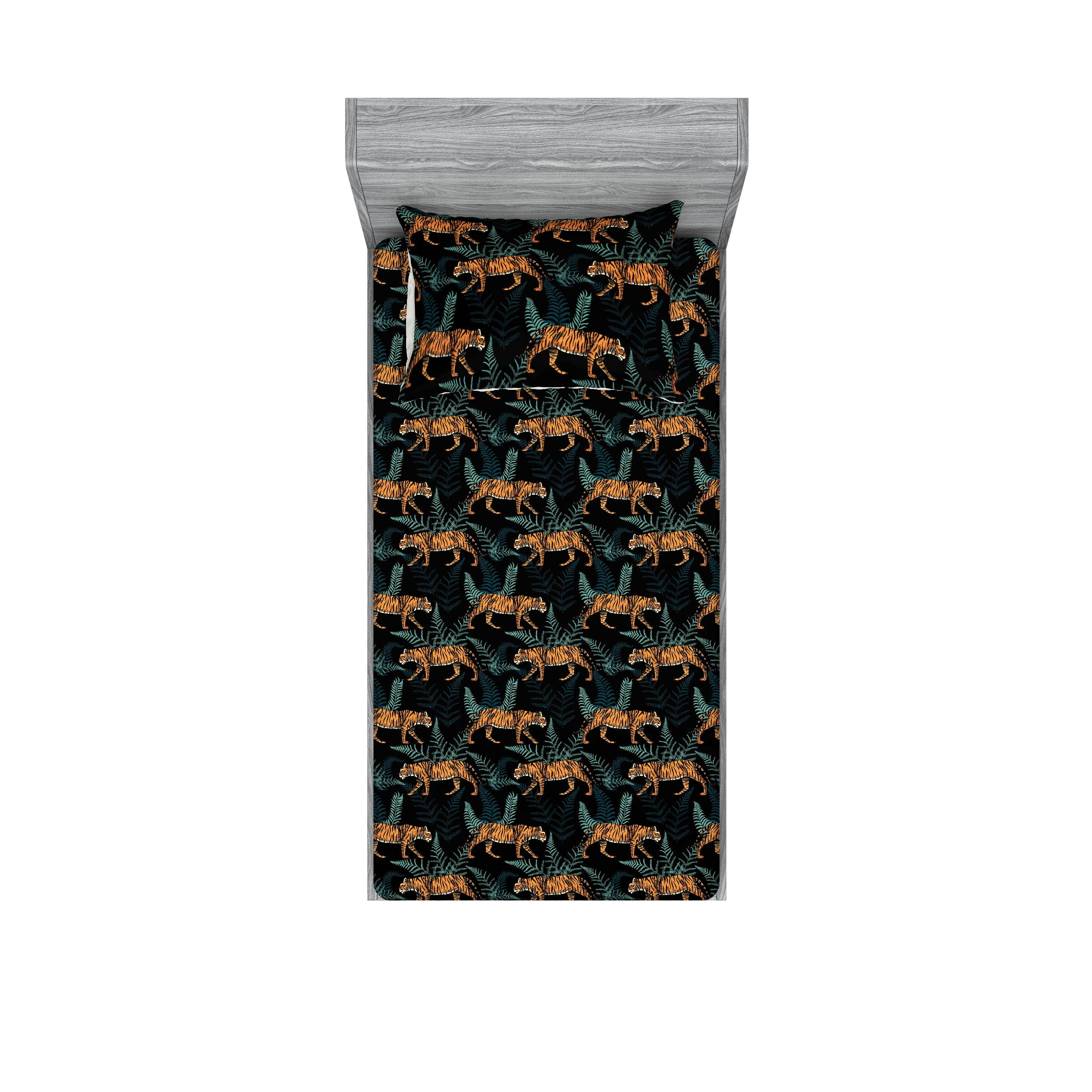 Exotic Fitted Sheet & Pillow Sham Set, Wild Life Theme Pattern of Tiger ...