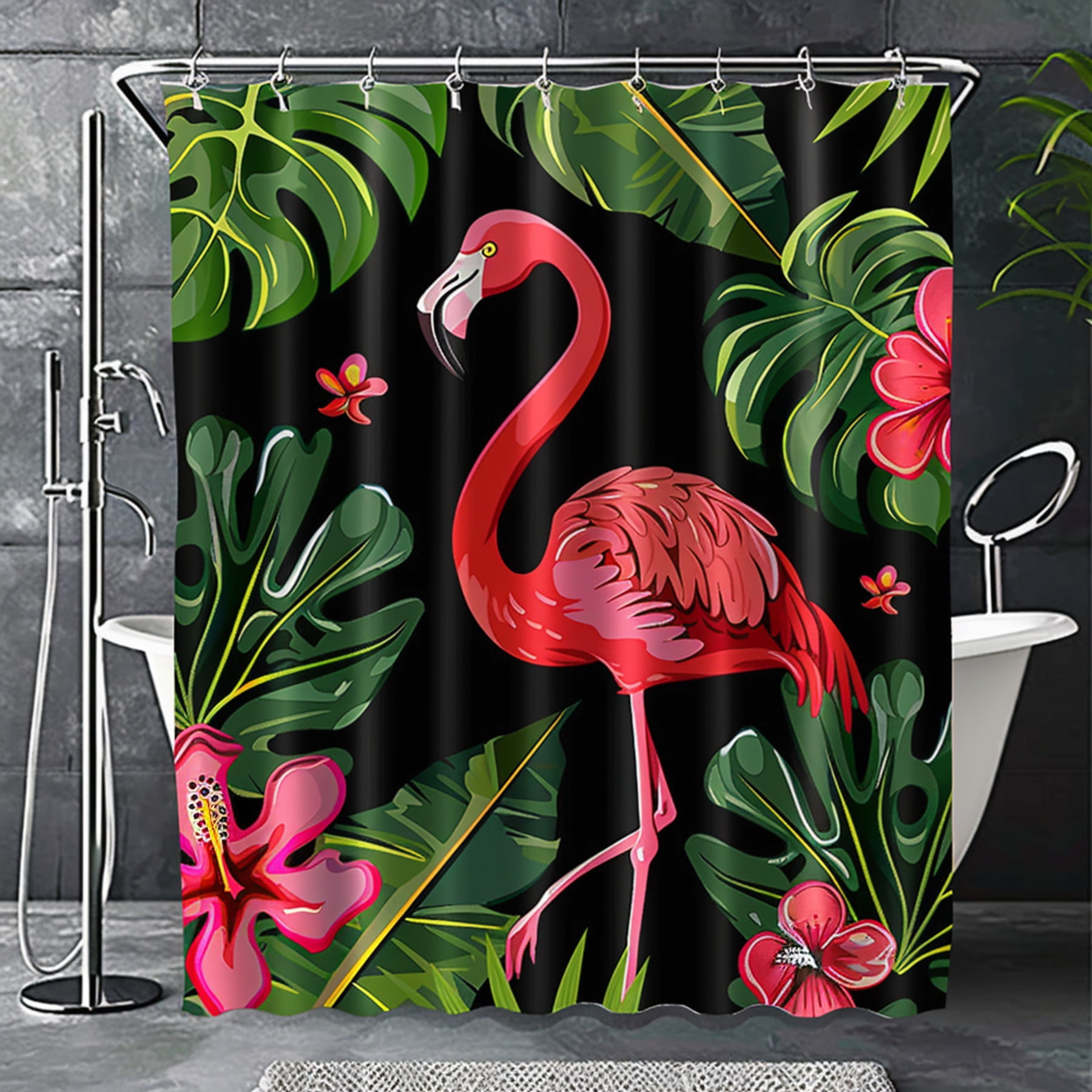 Exotic Flamingo Paradise Shower Curtain Vibrant Tropical Rainforest