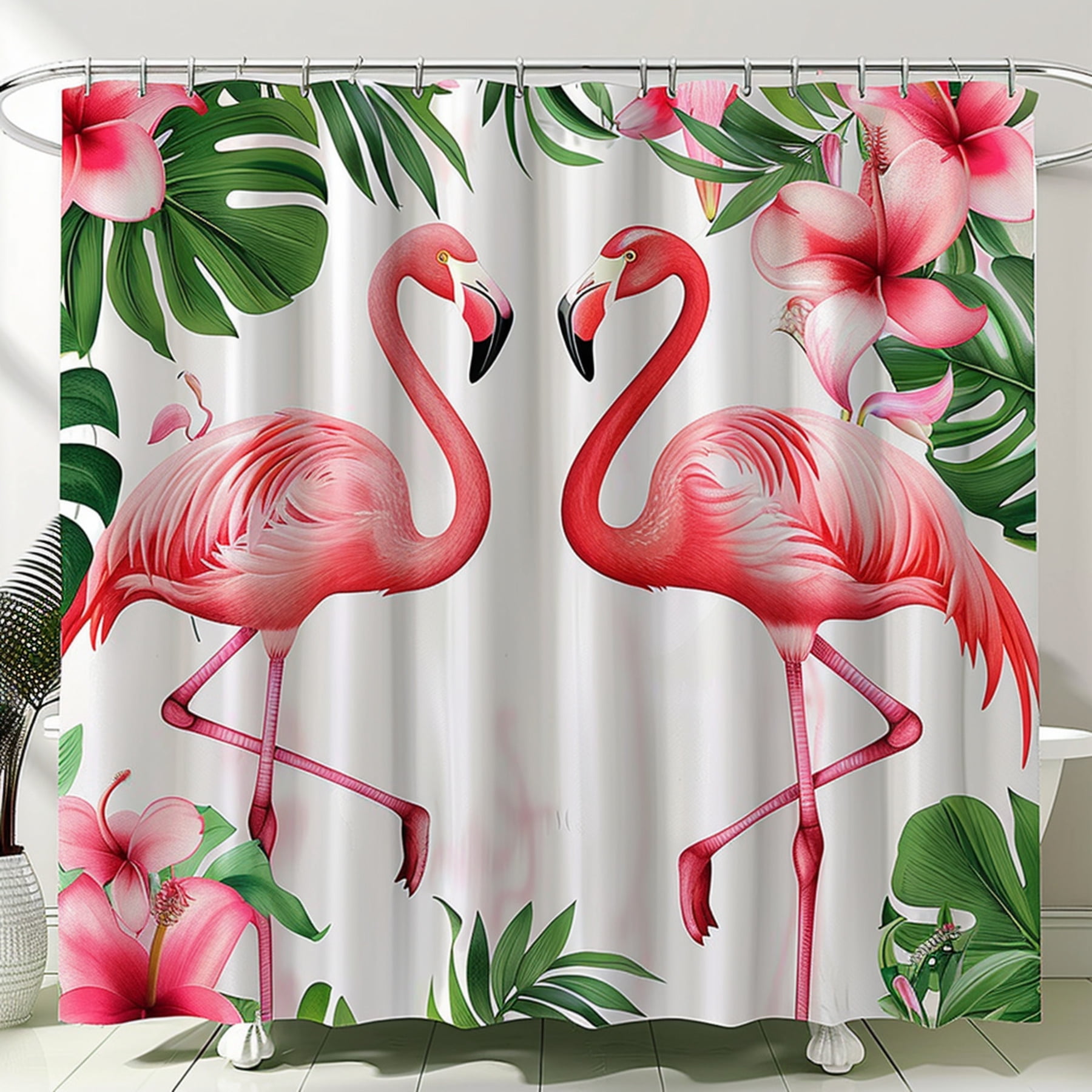 Exotic Flamingo Paradise Shower Curtain Vibrant Tropical Rainforest