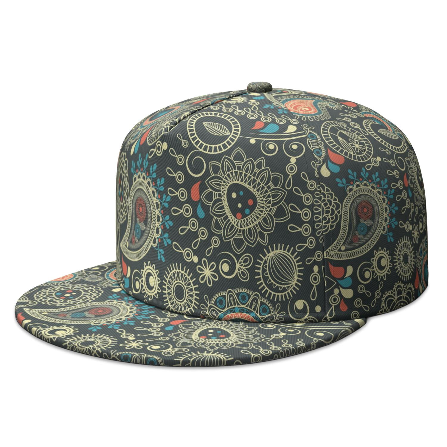 Exotic Floral Flat Brim Snapback - Ethnic Paisley Adjustable Cap for ...