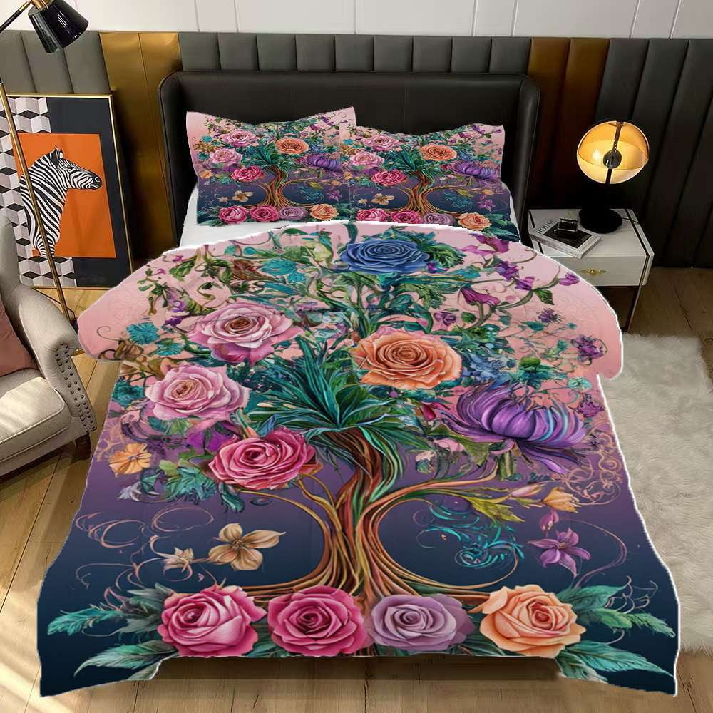 Exotic Floral Jungle Bloom Comforter Set Queen Size Bedding Set For Travl Bedroom Decor Quilt ...