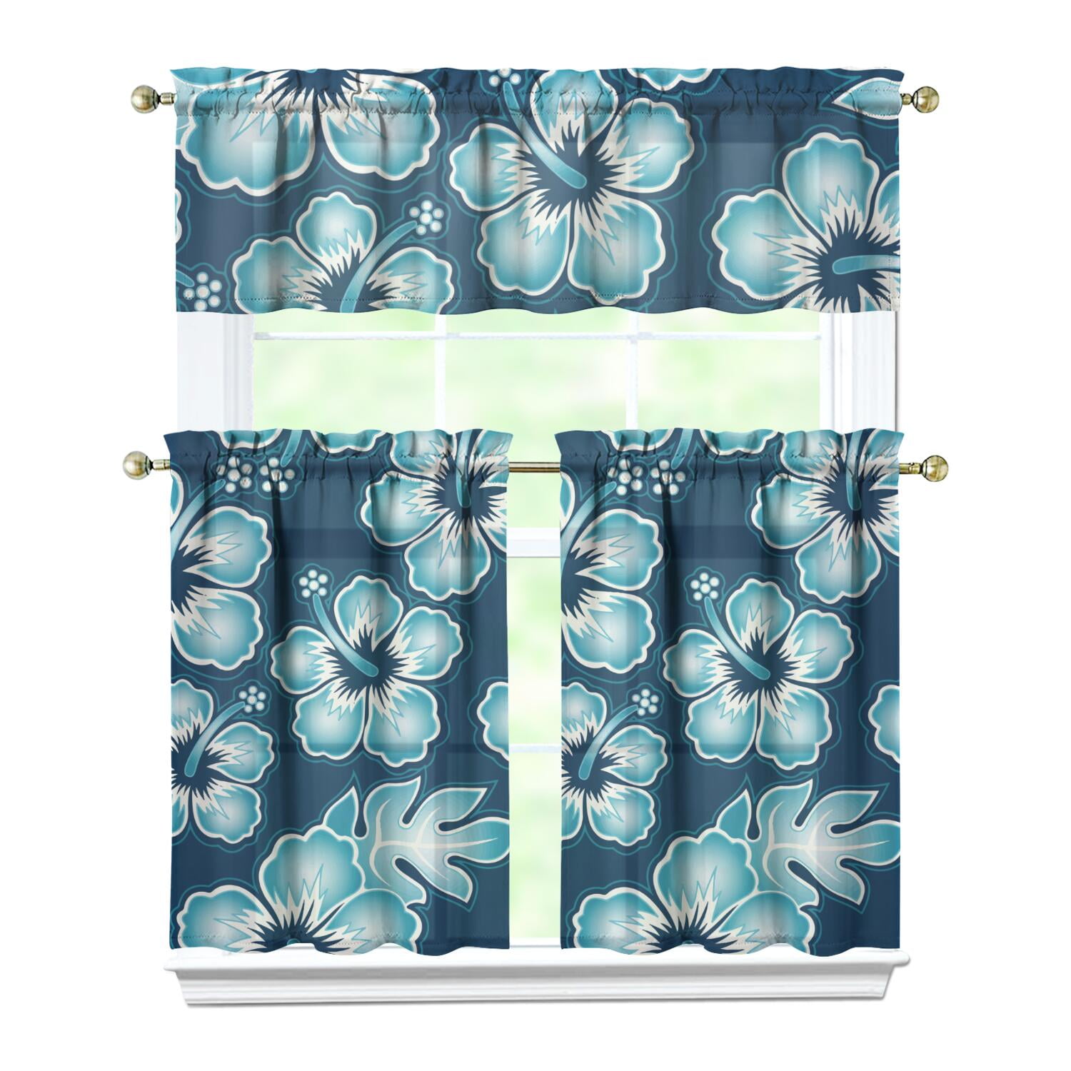 Exotic Floral Kitchen Curtains Set, Rod Pocket Tier and Valance ...