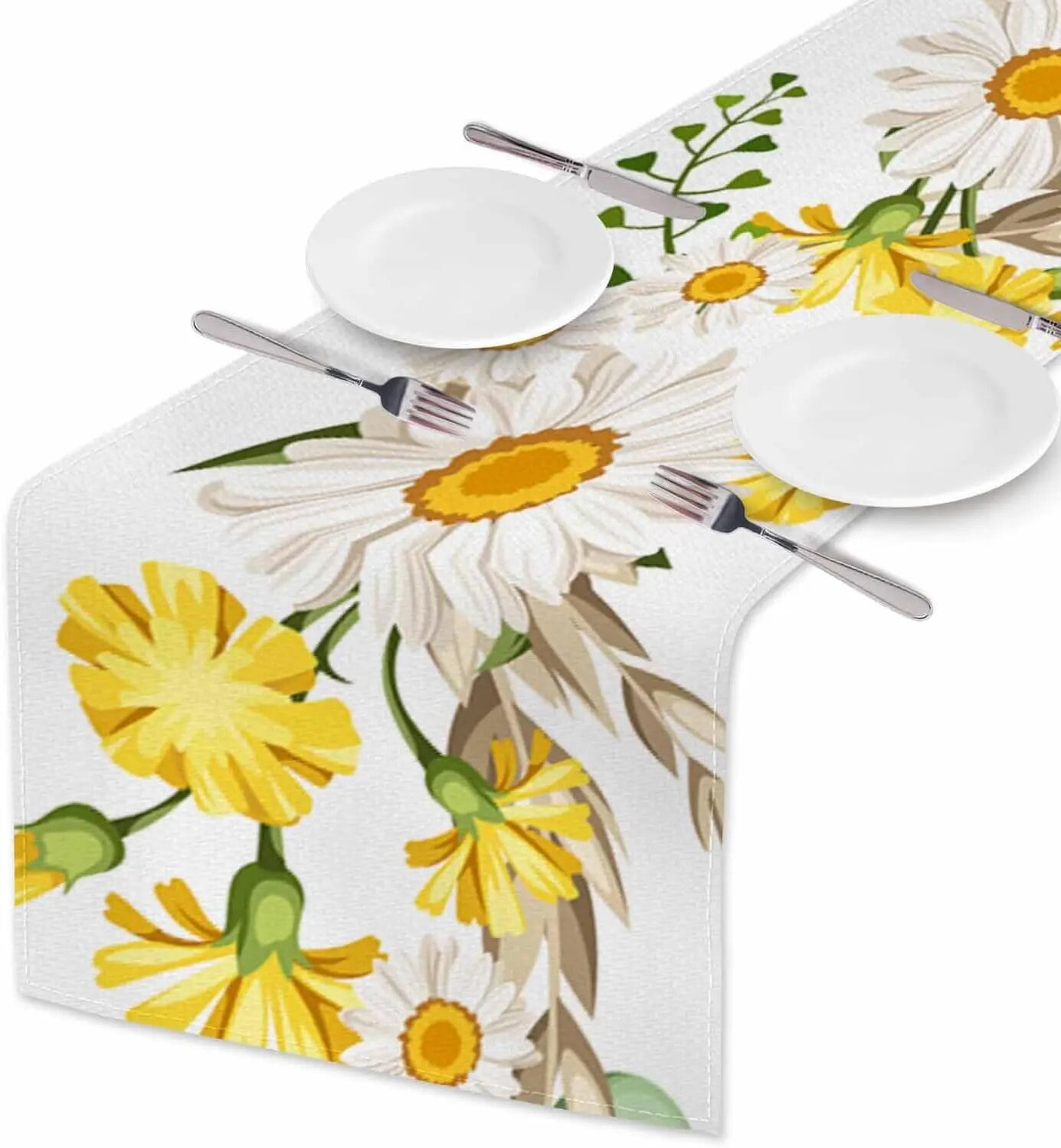 Exotic Flowers Leaves Linen Table Runner Dresser Scarf Table Runner ...