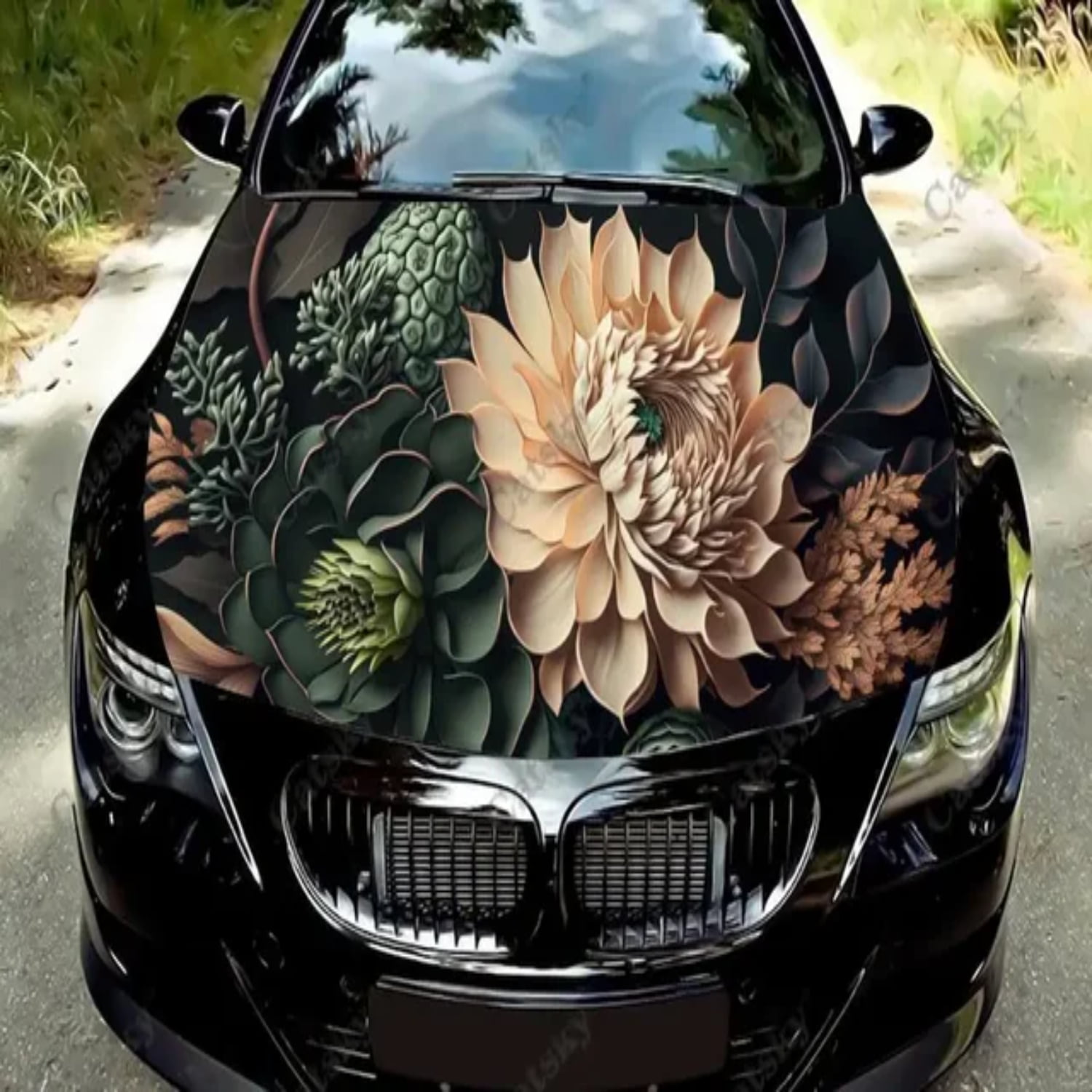 Exotic Flowers Vinyl Car Hood Wrap Stickers - Vibrant Engine Cover ...
