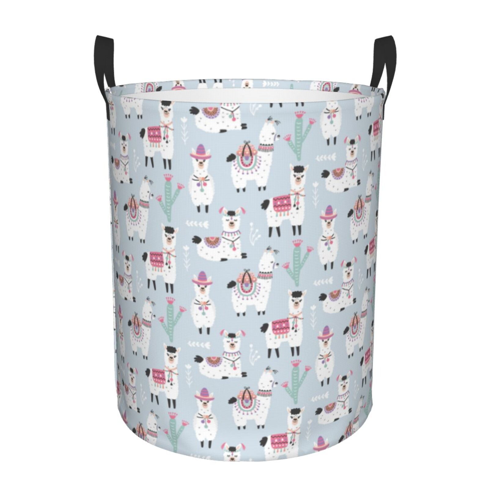 Exotic Funny Cute Alpaca Cactus Round Laundry Basket, Laundry Hamper ...