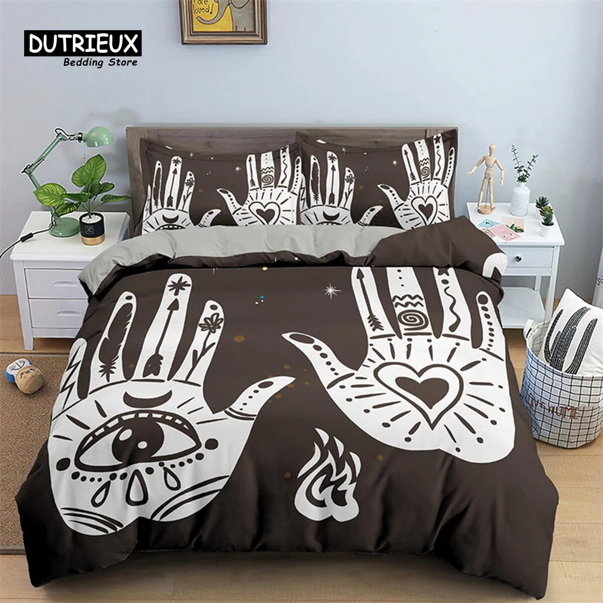 Exotic Galaxy Sun And Moon Duvet Cover Hamsa Hand Quilt Cover ...