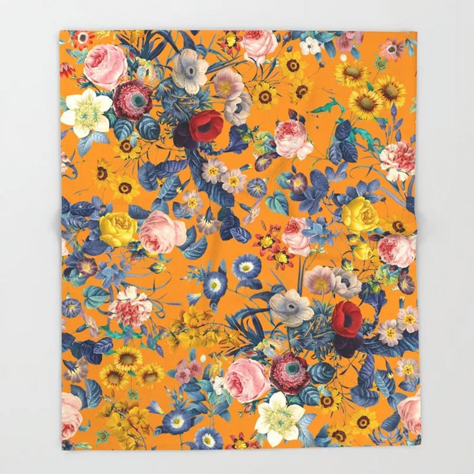 Exotic Garden Pattern Flannel Throw Blanket Colorful Flowers Soft Warm ...