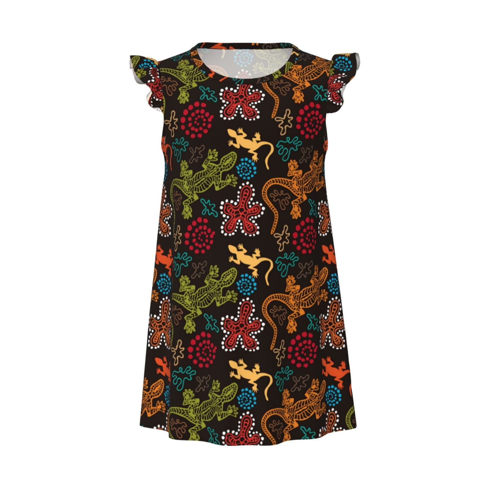 Exotic Gecko Lizard Colorful Girls Nightgown, Flutter Short Sleeves ...