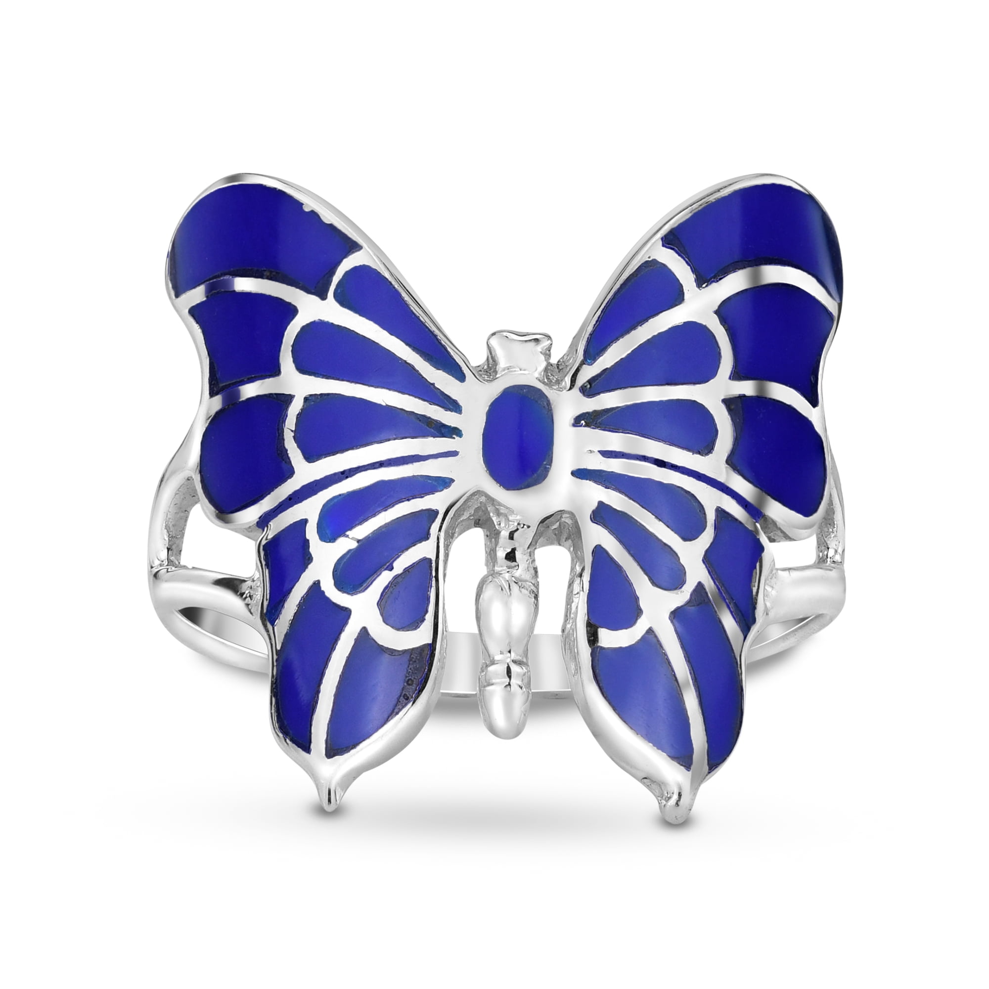 Exotic Graceful Butterfly Blue Lapis Inlay Sterling Silver Ring for ...