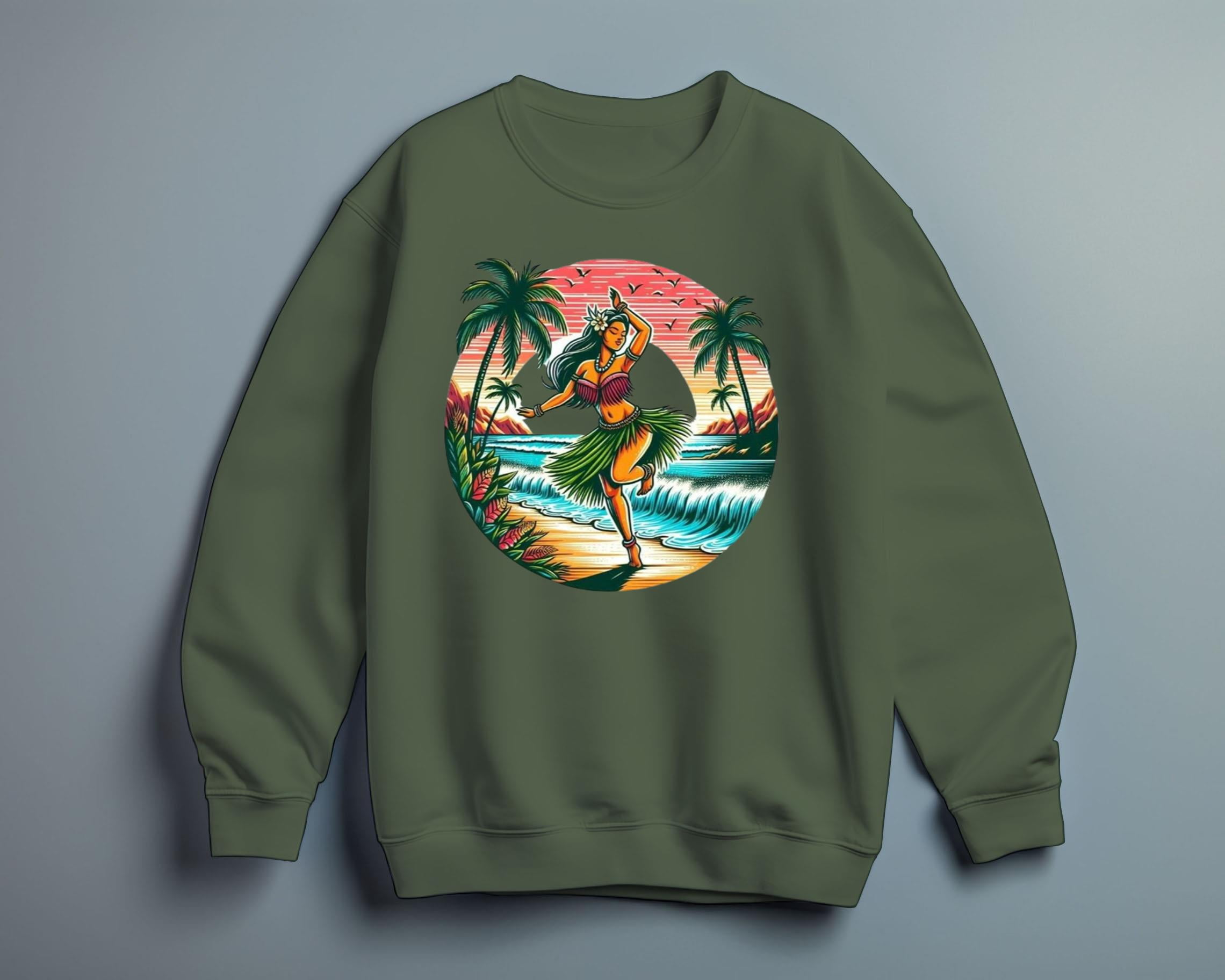 Exotic Hula Dancer Illustration - Vibrant Ocean Paradise Scene Shirt-C ...