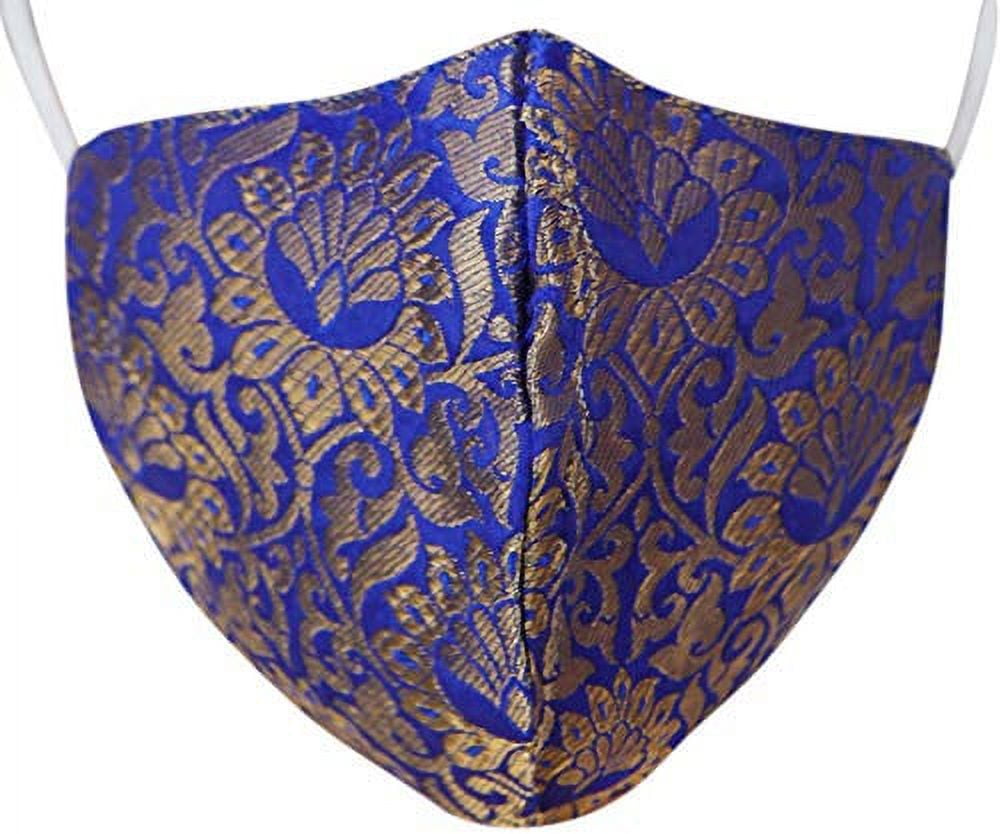Exotic India Blue Brocade Two Ply Fashion Mask from Banaras with Woven ...
