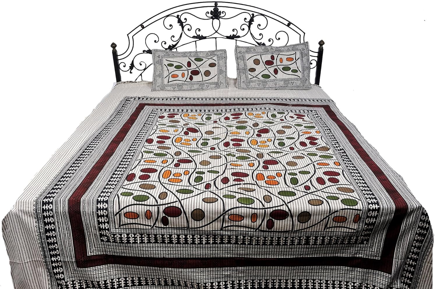 Exotic India Cream Bedspread from Pilkhuwa with Modern Print Pure ...
