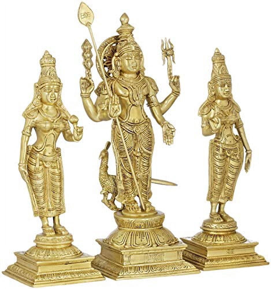 Exotic India Karttikeya (Murugan) with Devasena and Valli - Brass ...