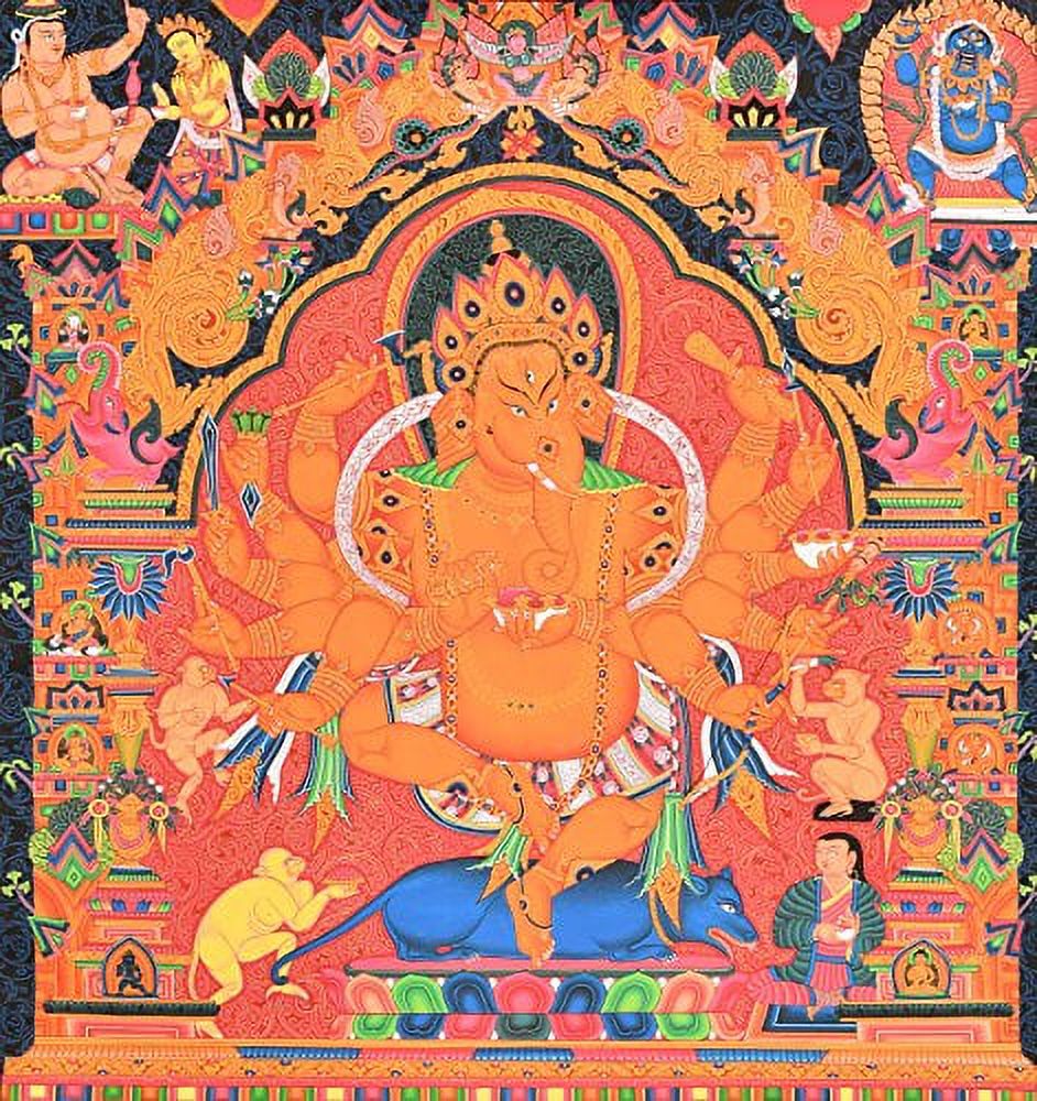 Exotic India Newari Dancing Ganesha - Large Size - Tibetan Thangka ...