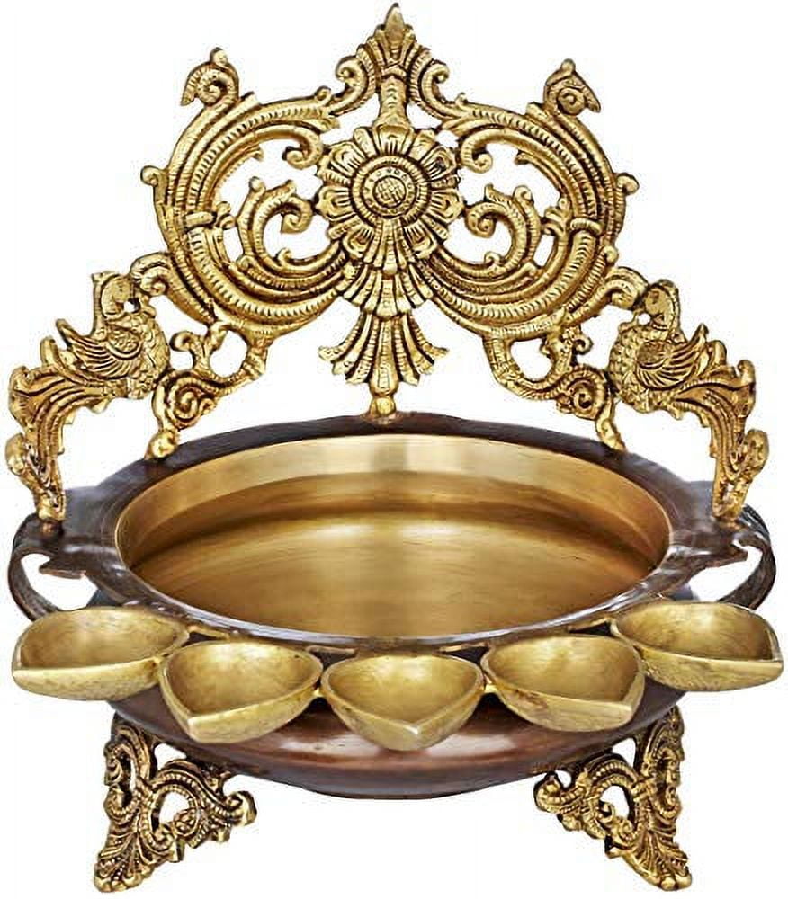 Exotic India Peacock Urli with Five Attached Diyas (Lamps) - Brass ...