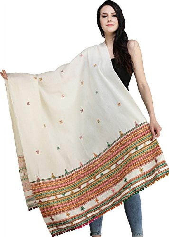 Exotic India Shawl from Kutch with Multicolor Thread Weave - Color ...