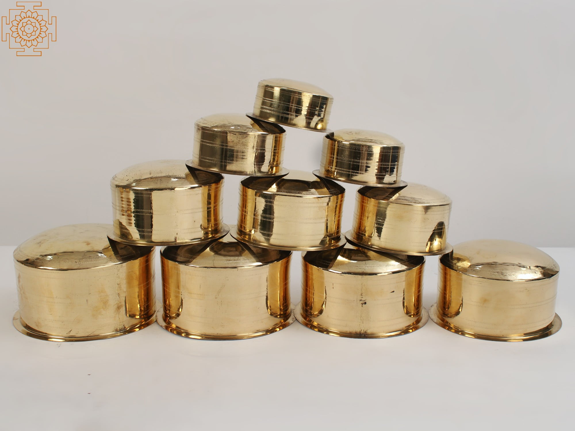 Set of Ten Patilas Brass Tope South India - Traditional Cooking Vessels ...