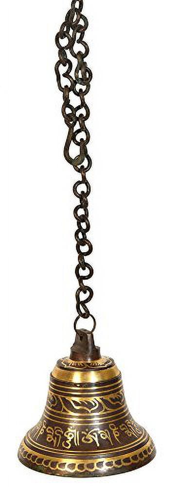 Exotic India Tibetan Buddhist Ritual Bell with Sacred Mantras - Brass ...