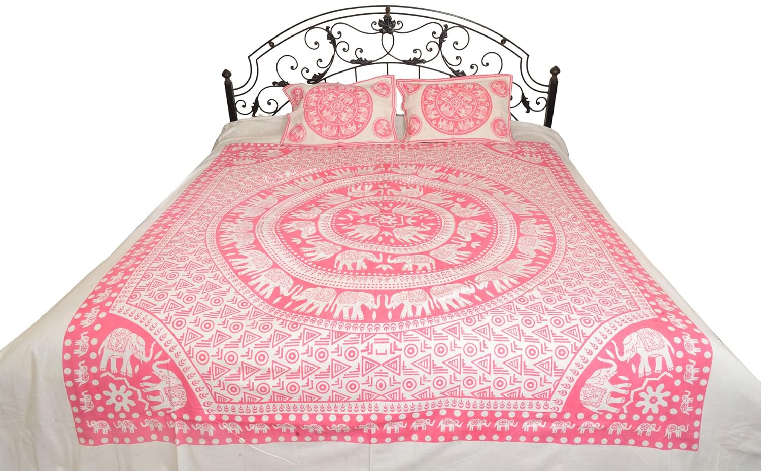 Exotic India White Bedsheet from Pilkhuwa with Printed Chakravhuh of ...