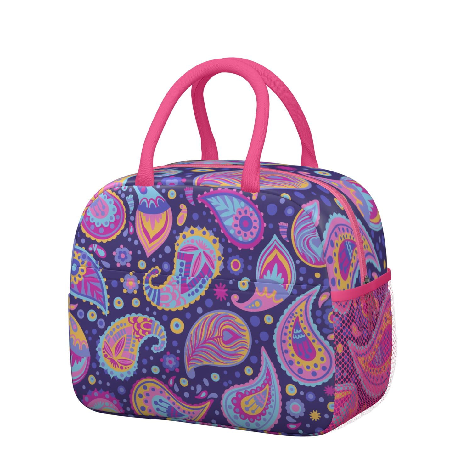 Exotic Insulated Lunch Tote - Colorful Retro Floral Print Thermal Bag ...