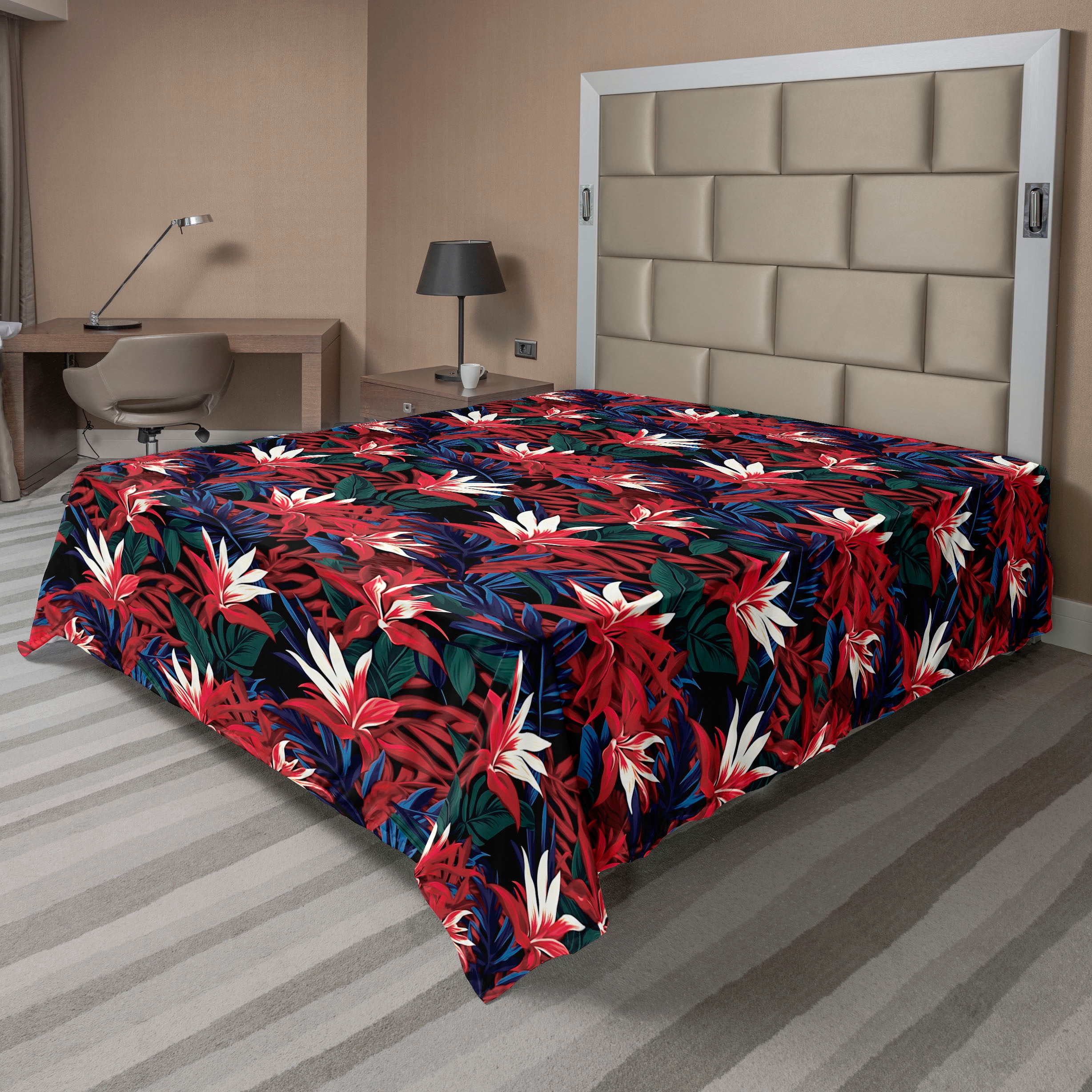 Exotic Jungle Flat Sheet, Digital Floral Pattern with Leaves Greenery ...