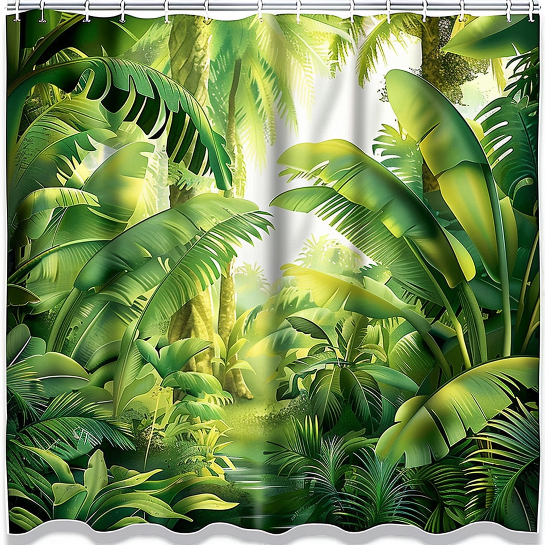 Exotic Jungle Paradise Shower Curtain Lush Palm Tree And Banana Leaf