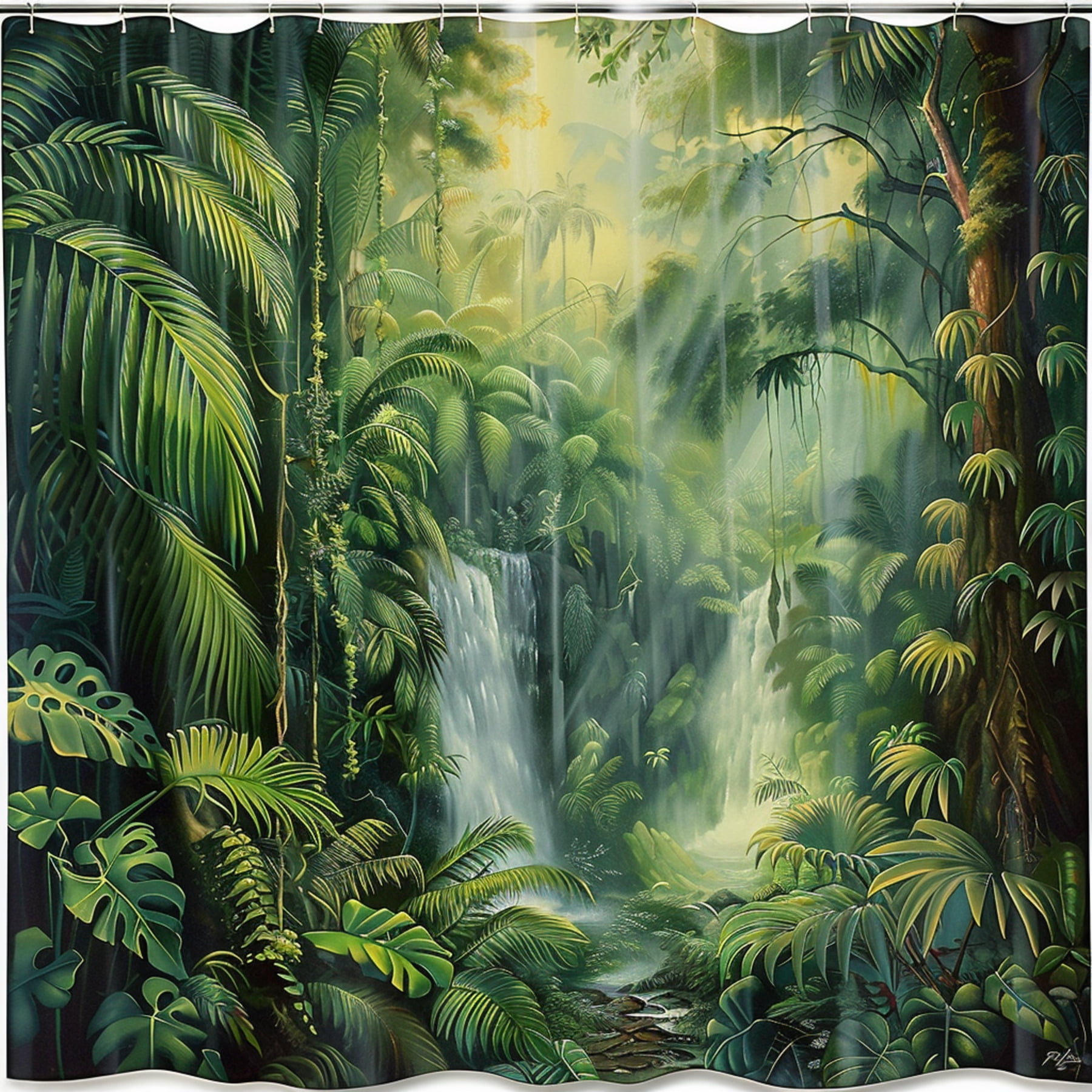 Exotic Jungle Paradise Shower Curtain Vibrant Rainforest Scene