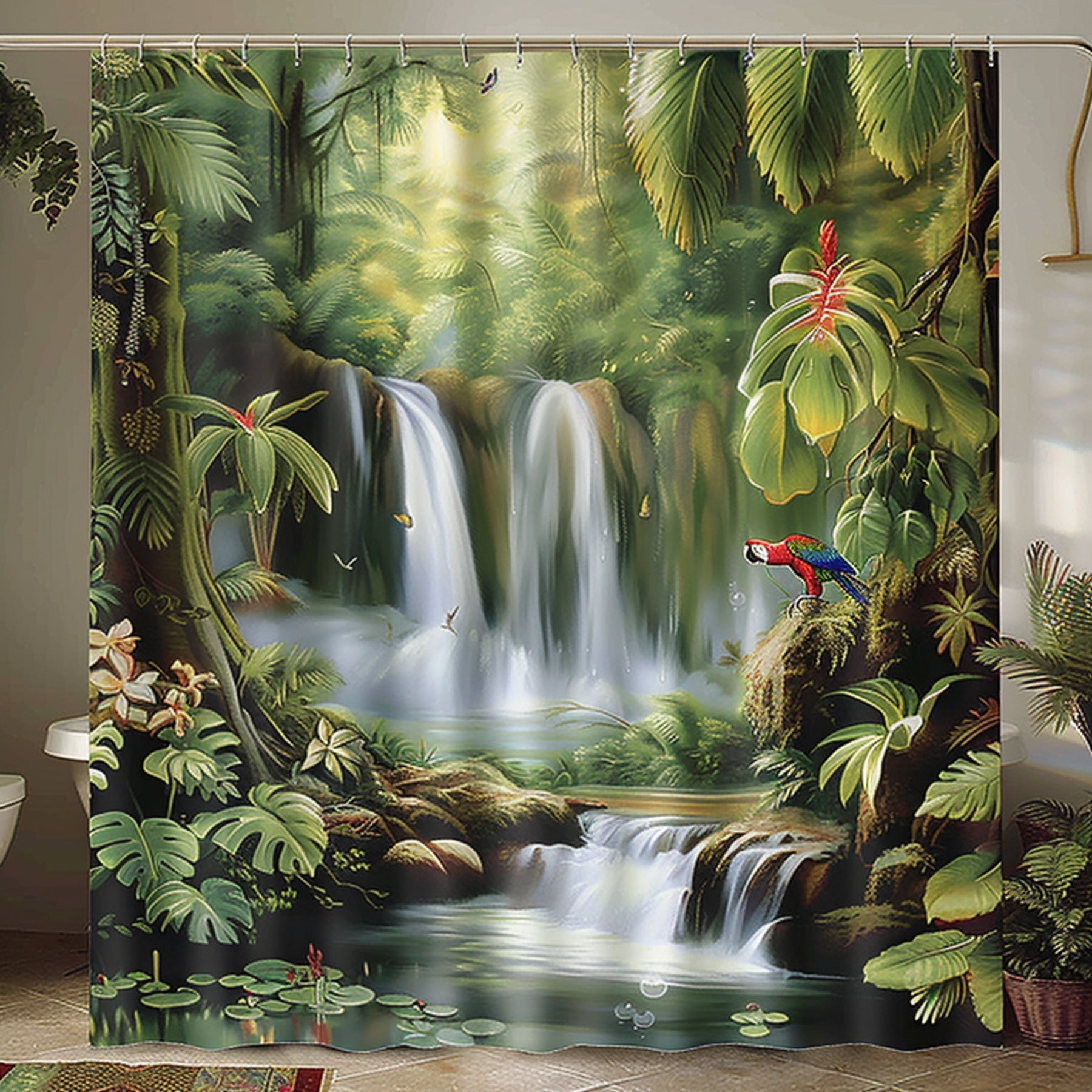 Exotic Jungle Paradise Shower Curtain Vibrant Tropical Rainforest