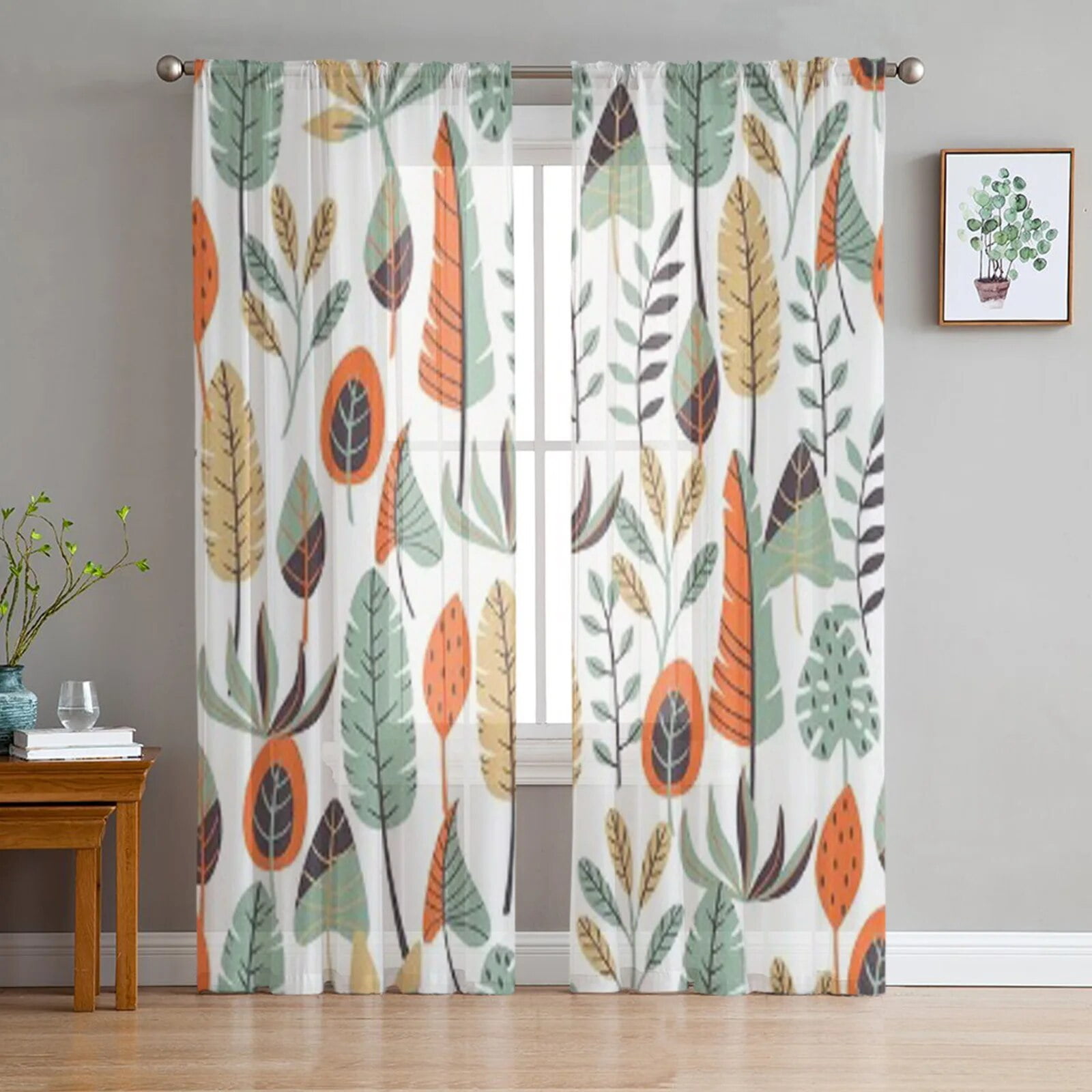 Exotic Jungle Plants White Tulle Curtains For Living Room Sheer Curtain ...