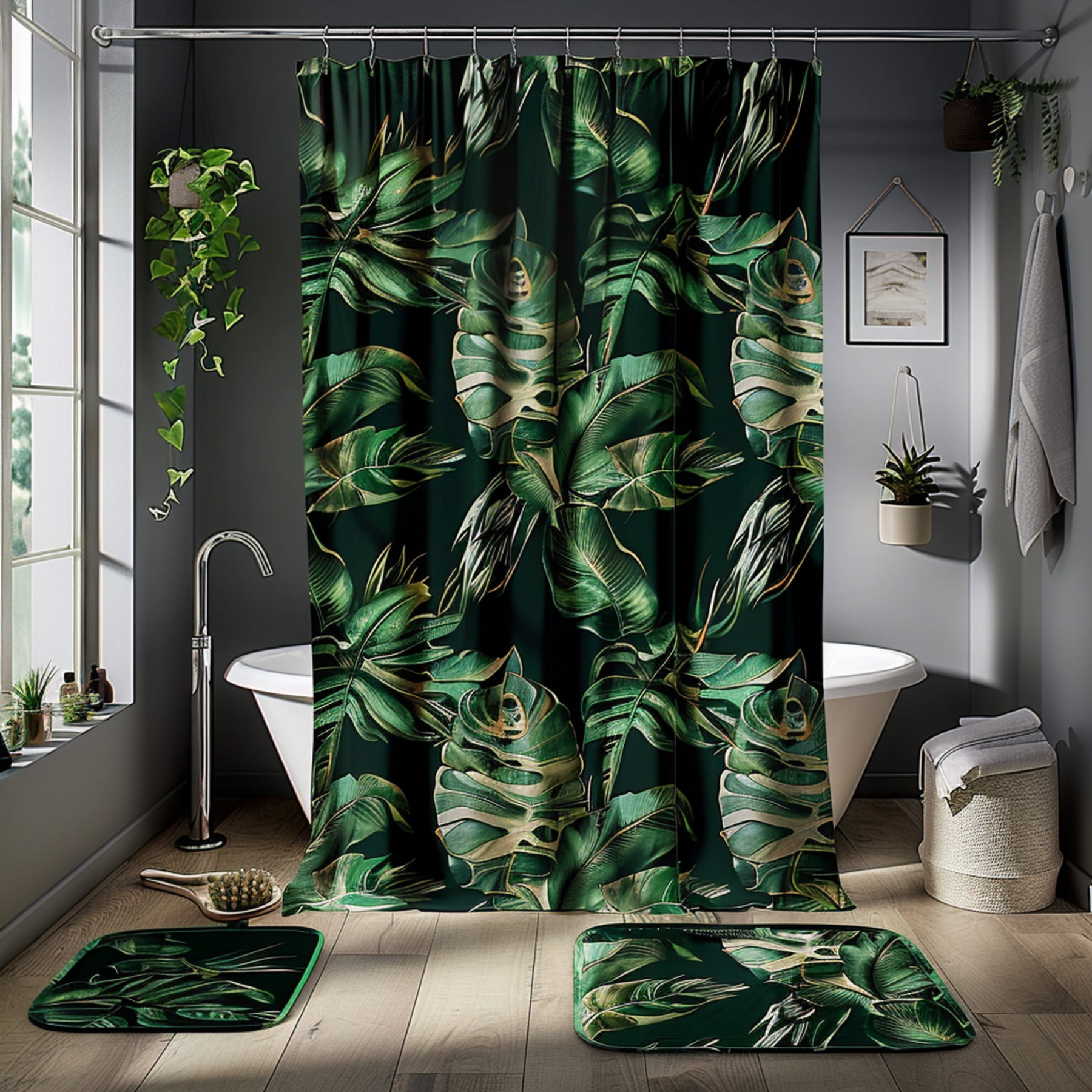 Exotic Jungle Vibes Tropical Rainforest Leaf Pattern Shower Curtain