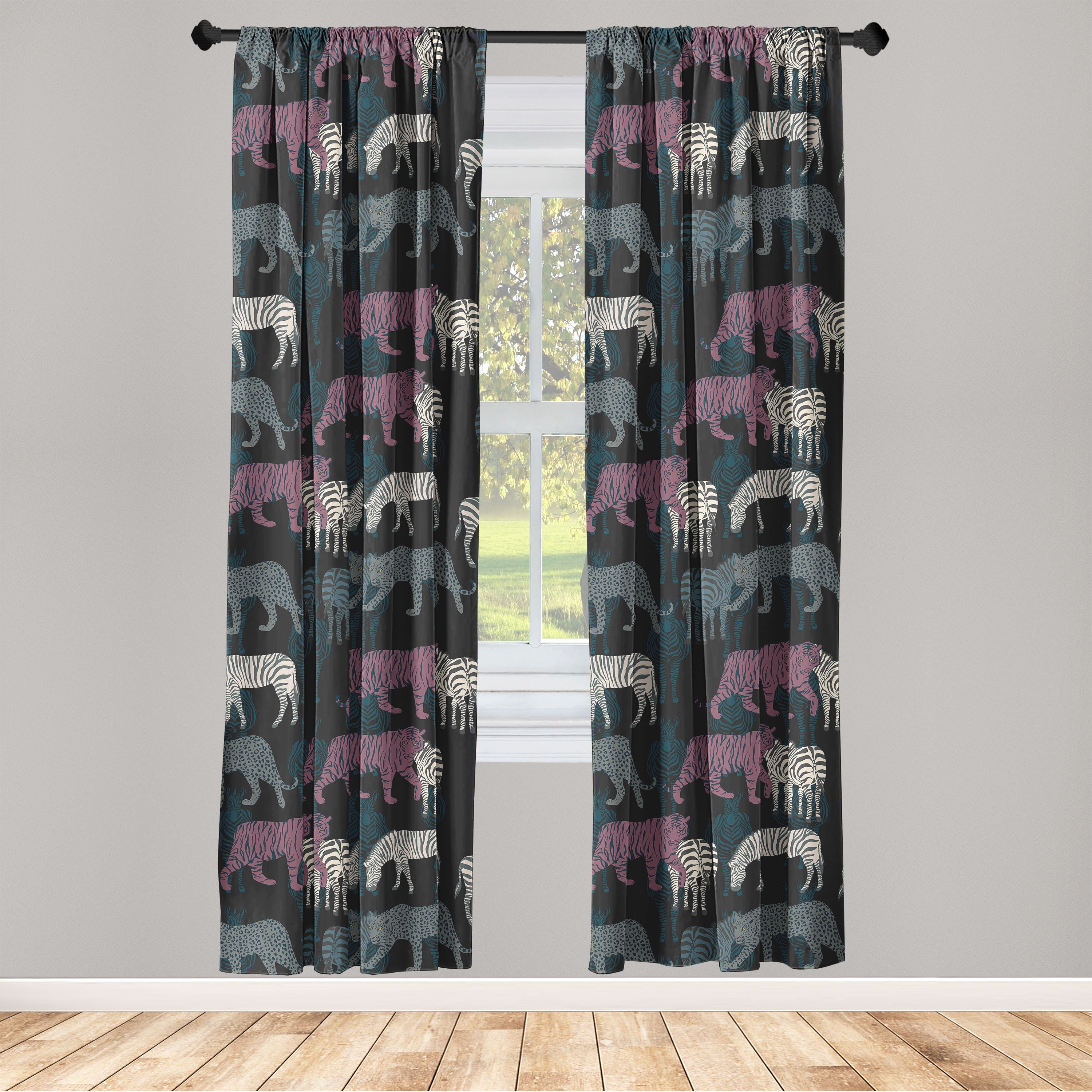 Exotic Life Window Curtains, Wild Nature Themed Zebra and Tiger ...
