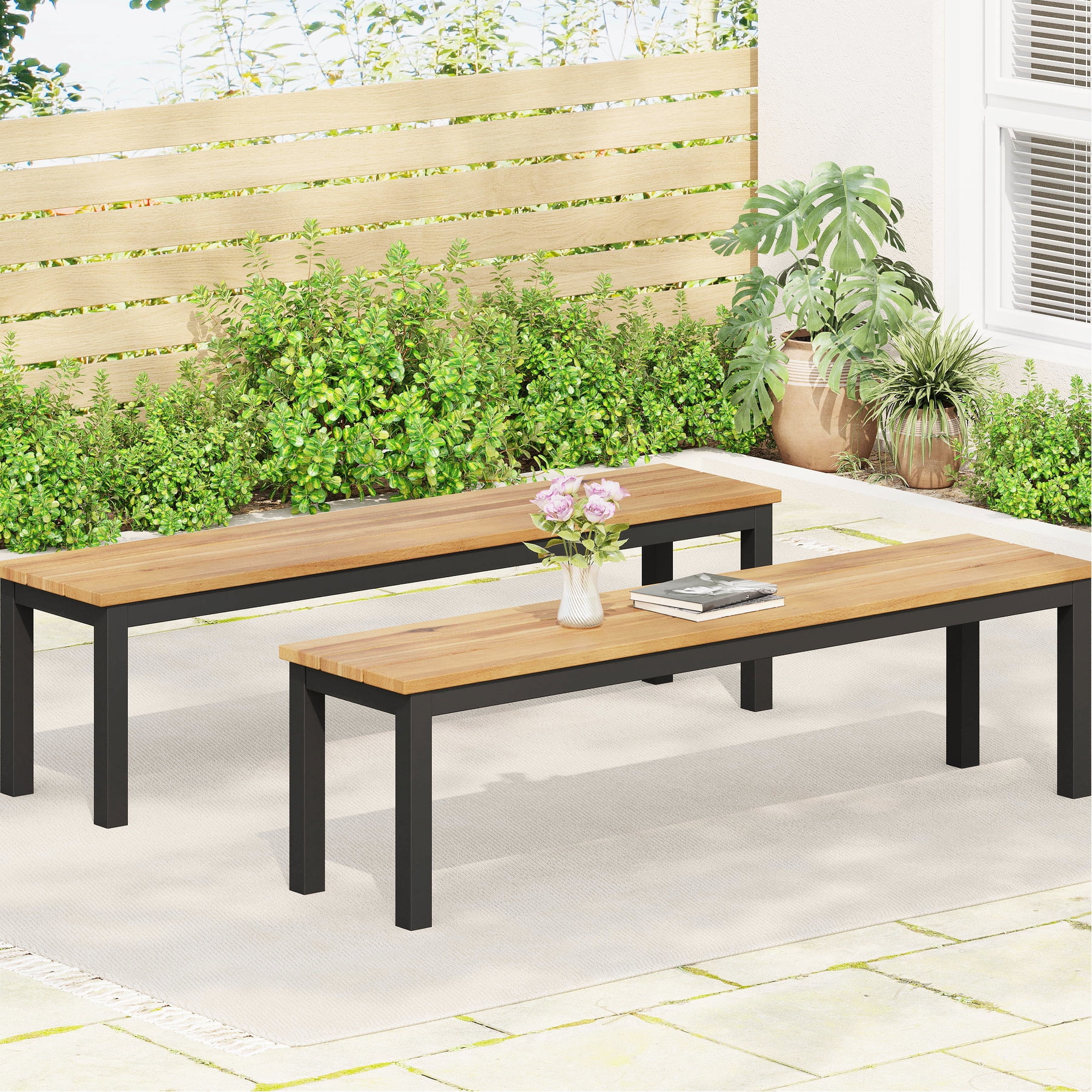 Exotic - Looking Bench | Acacia Wood Top & Metal Legs | Classic with a ...