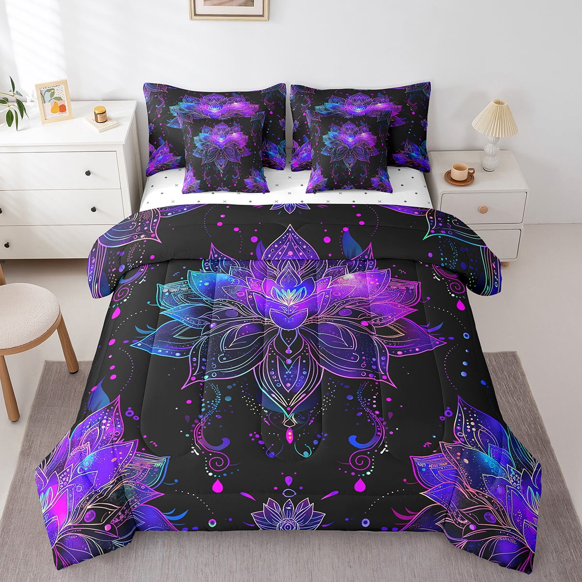 Exotic Lotus Comforter Set 7 Piece Bed in a Bag Twin,Bohemian ...