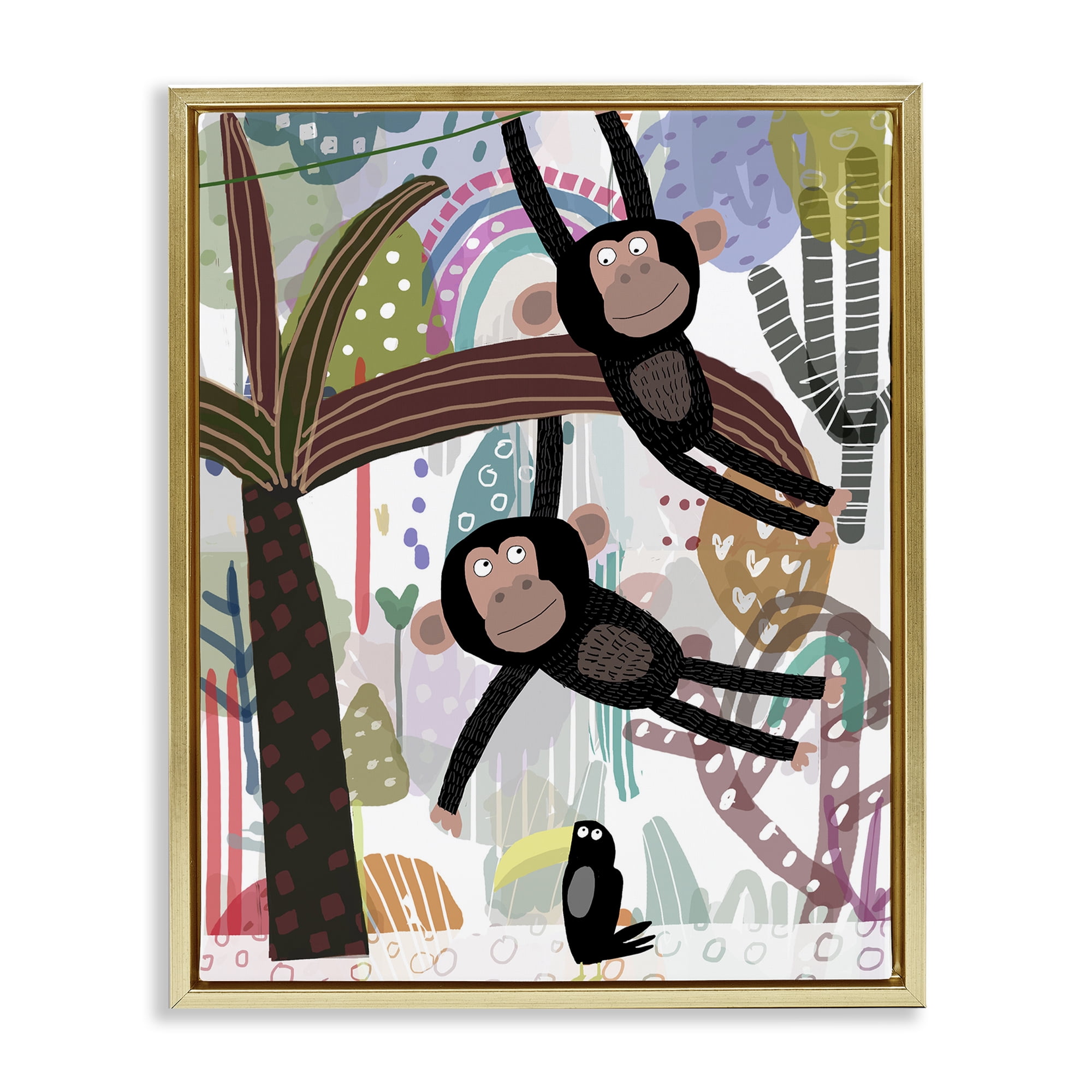 Exotic Monkey & Toucan Gold Framed Floater Canvas Wall Art, design by ...