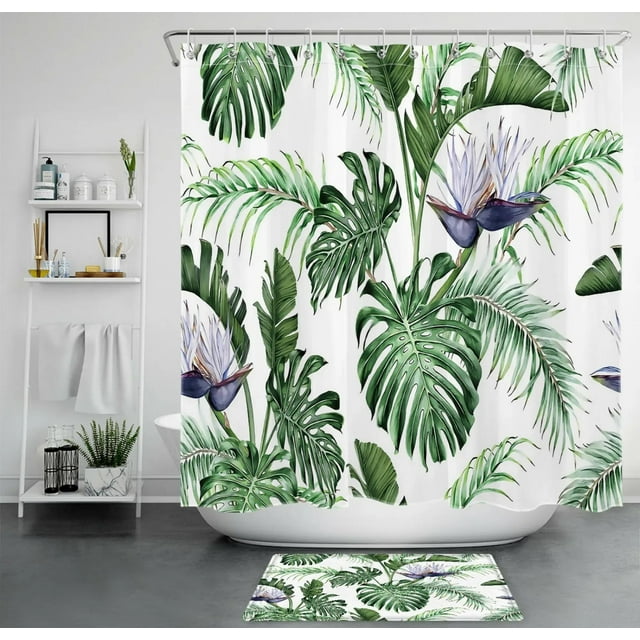 Exotic Monstera Leaf Shower Curtain Set Elevate Your Bathroom With