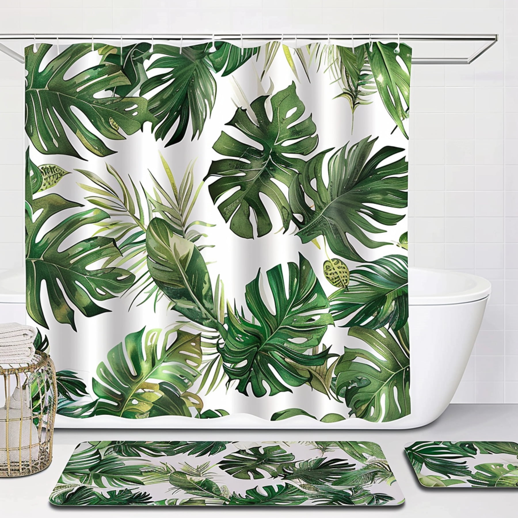 Exotic Oasis Shower Curtain Set Vibrant Tropical Rainforest Leaves On