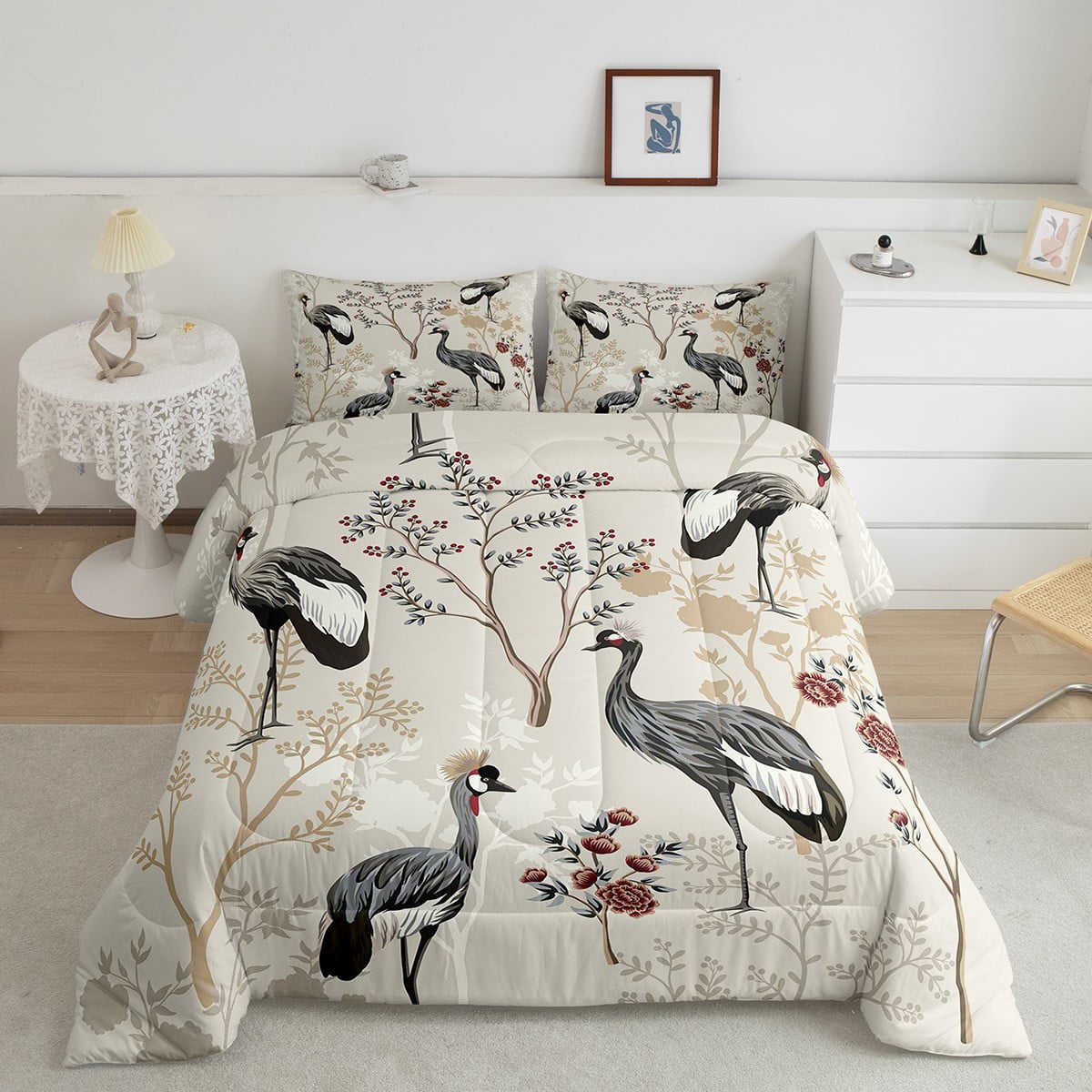 Exotic Oriental Bedding Set Full Chic Bird Comforter Set, Red Rose ...