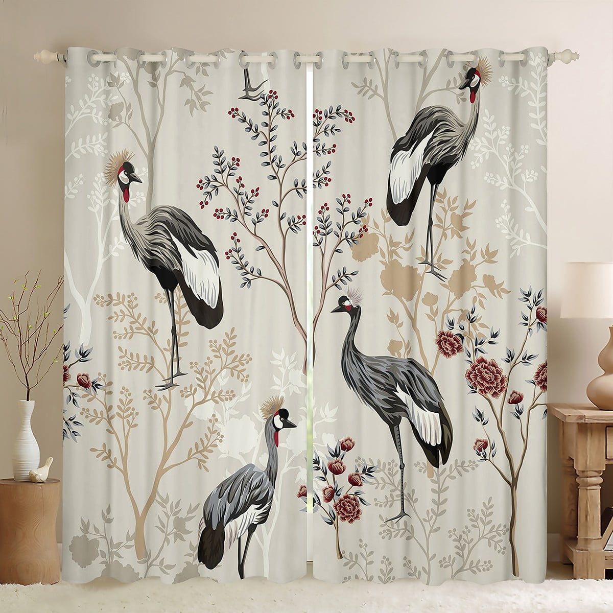 Exotic Oriental Blackout Curtains Chic Bird Curtains, Red Rose Floral ...