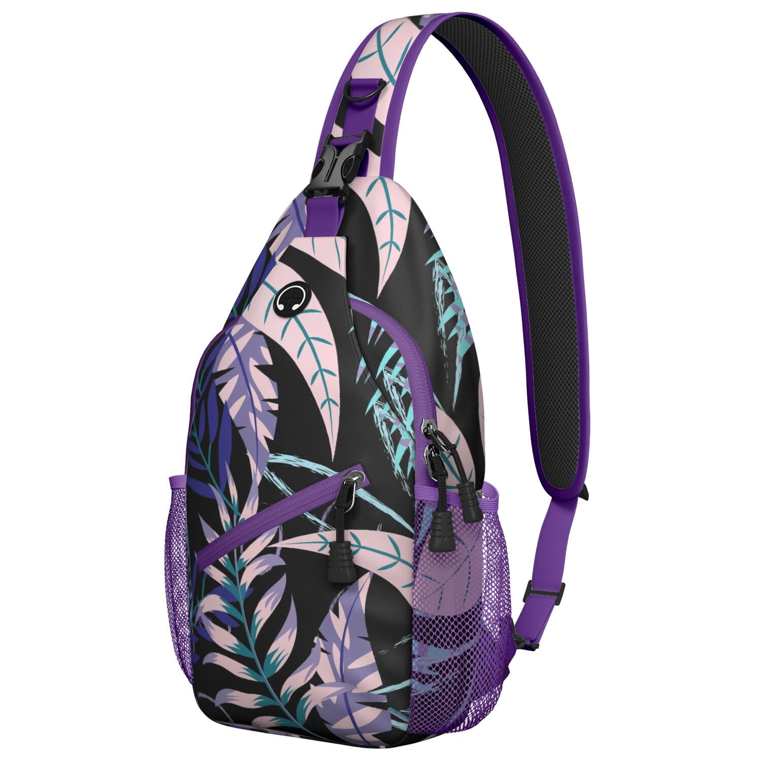 Exotic Palm Leaf Sling Backpack, Hawaiian Print Crossbody Bag with ...